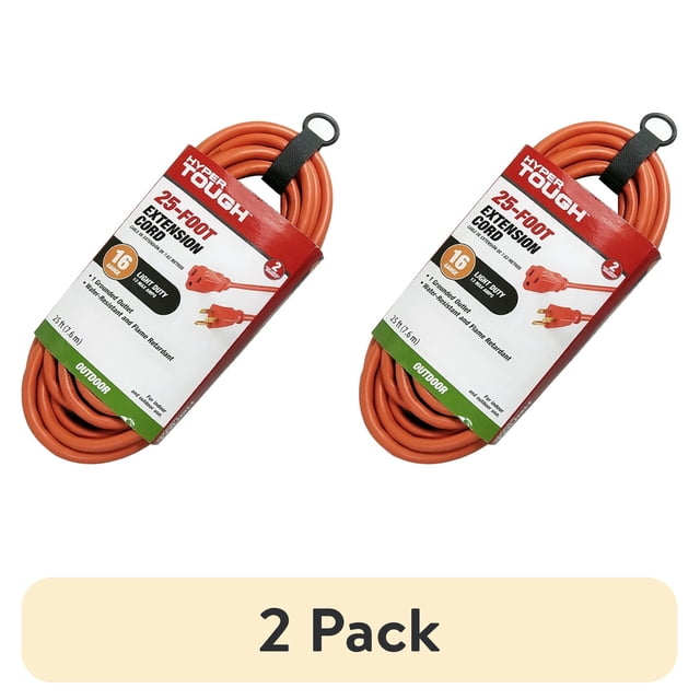 (2 pack) Hyper Tough 25FT 16AWG 3 Prong Orange Single Outlet Outdoor ...