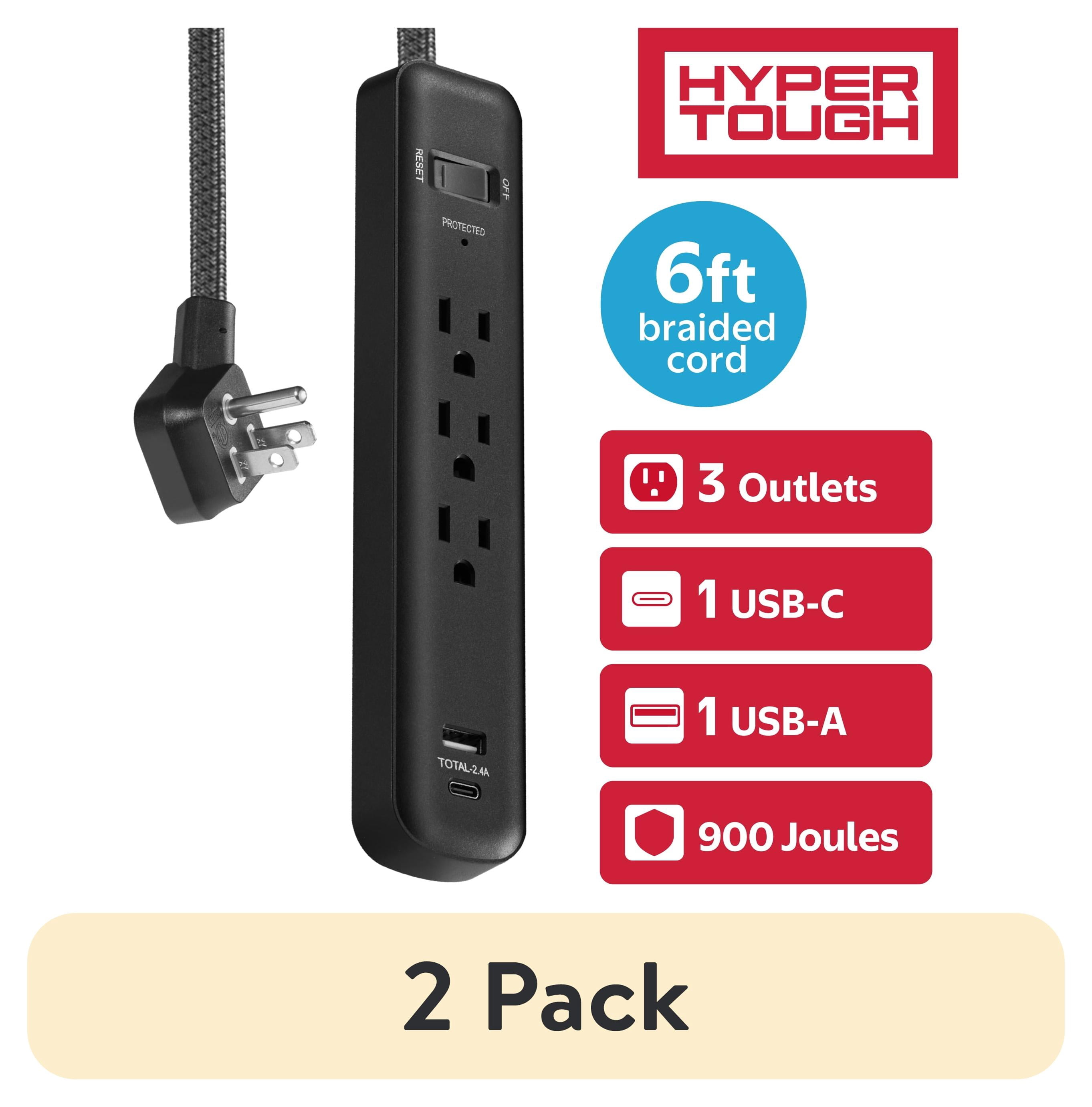 (2 pack) Hyper Tough Surge Protector Power Strip with USB-A & USB-C, 3 ...
