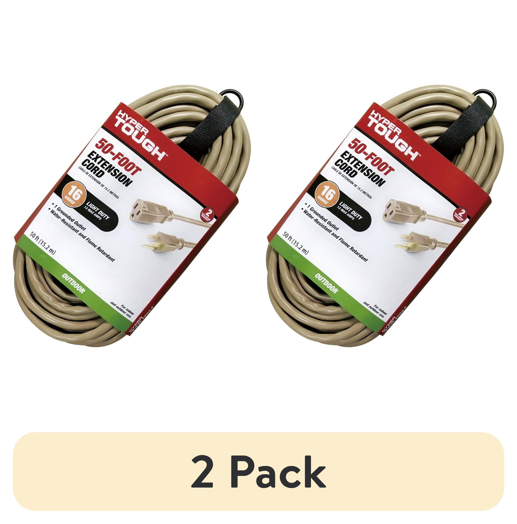 (2 pack) Hyper Tough 50FT 16AWG 3 Prong Tan Single Outlet Outdoor ...