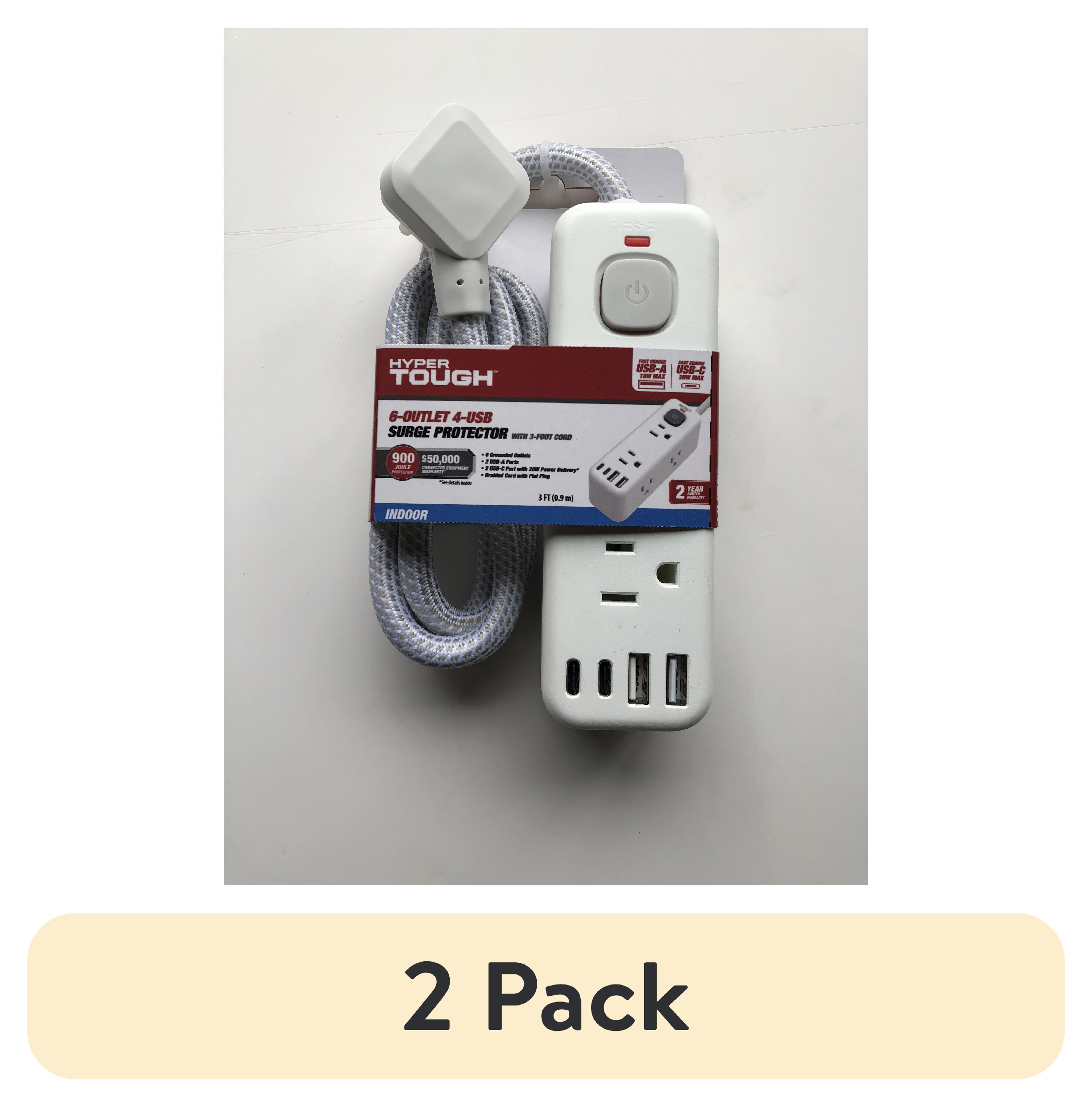 (2 pack) Hyper Tough USB Power Strip, 3ft Extension Cord, 6 Outlet, USB ...