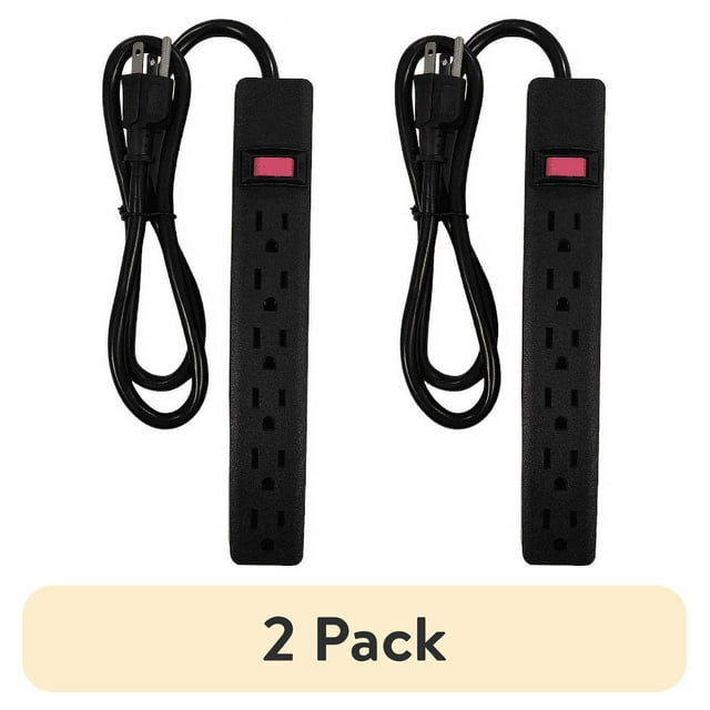 (2 pack) Hyper Tough 6 Outlets Power Strip with 2.5 ft Cord,15A, 125V ...