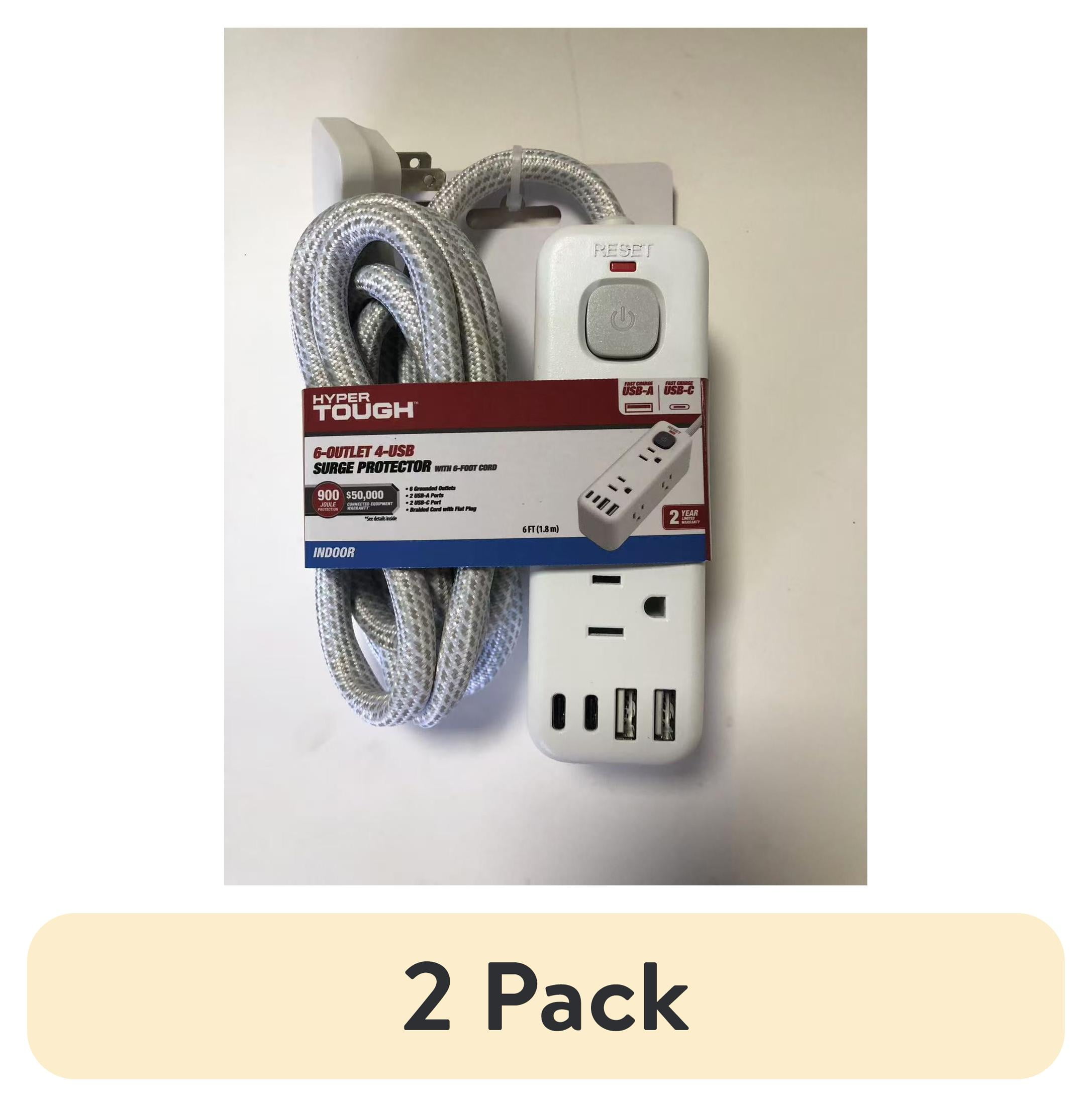 (2 pack) Hyper Tough USB Power Strip, 6ft Extension Cord, 6 Outlet, USB ...