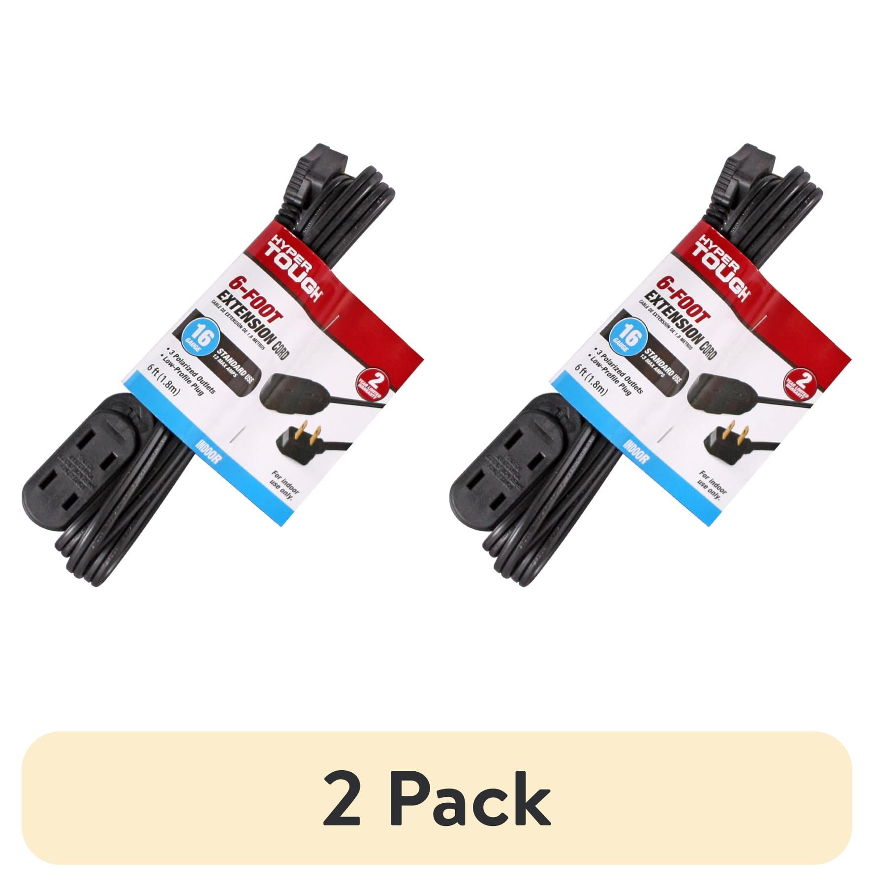 (2 pack) Hyper Tough 6ft 16AWG 2-Prong Black Indoor Extension Cord ...