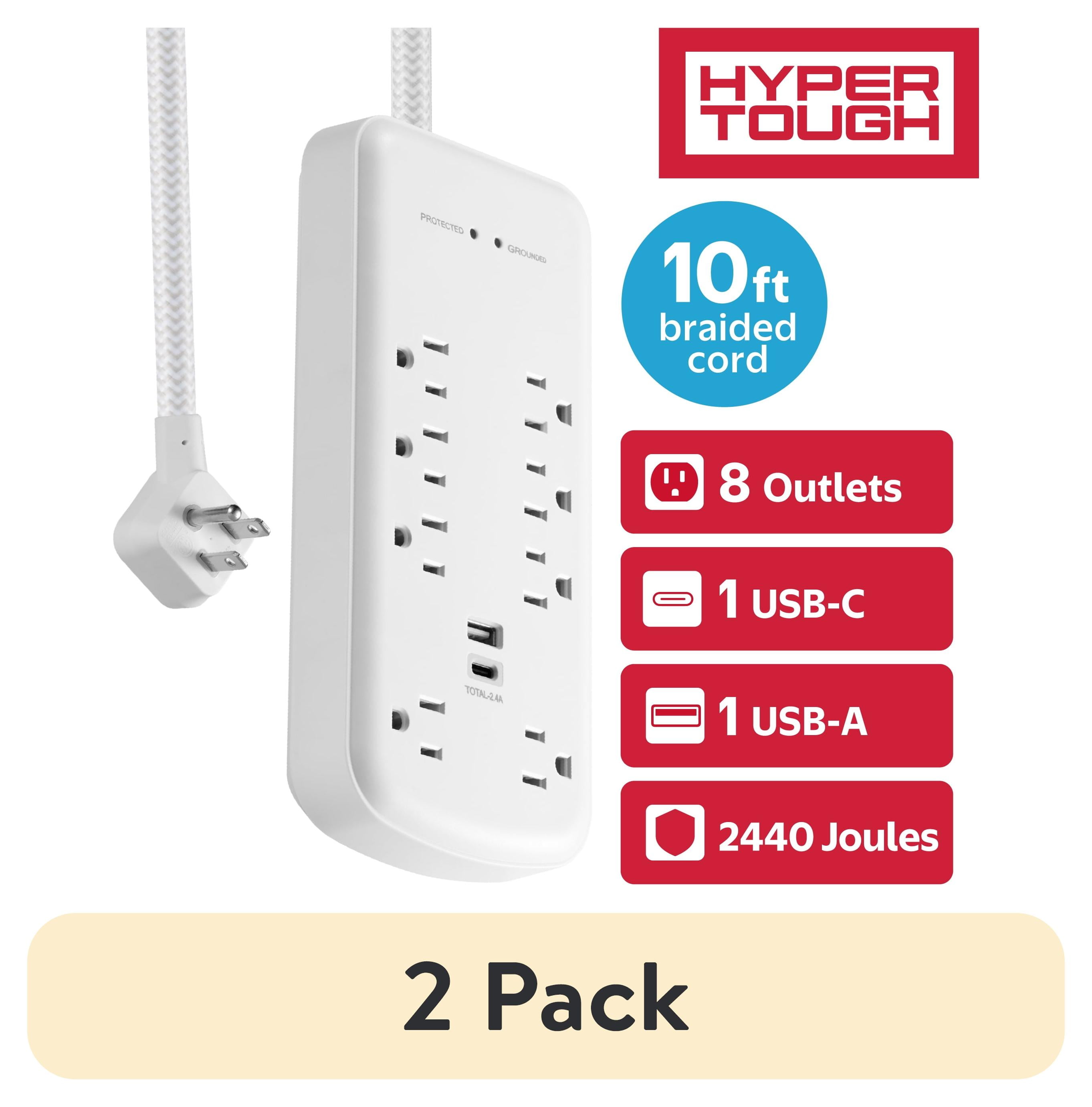 (2 pack) Hyper Tough Surge Protector Power Strip with USB-A, USB-C, 8 ...