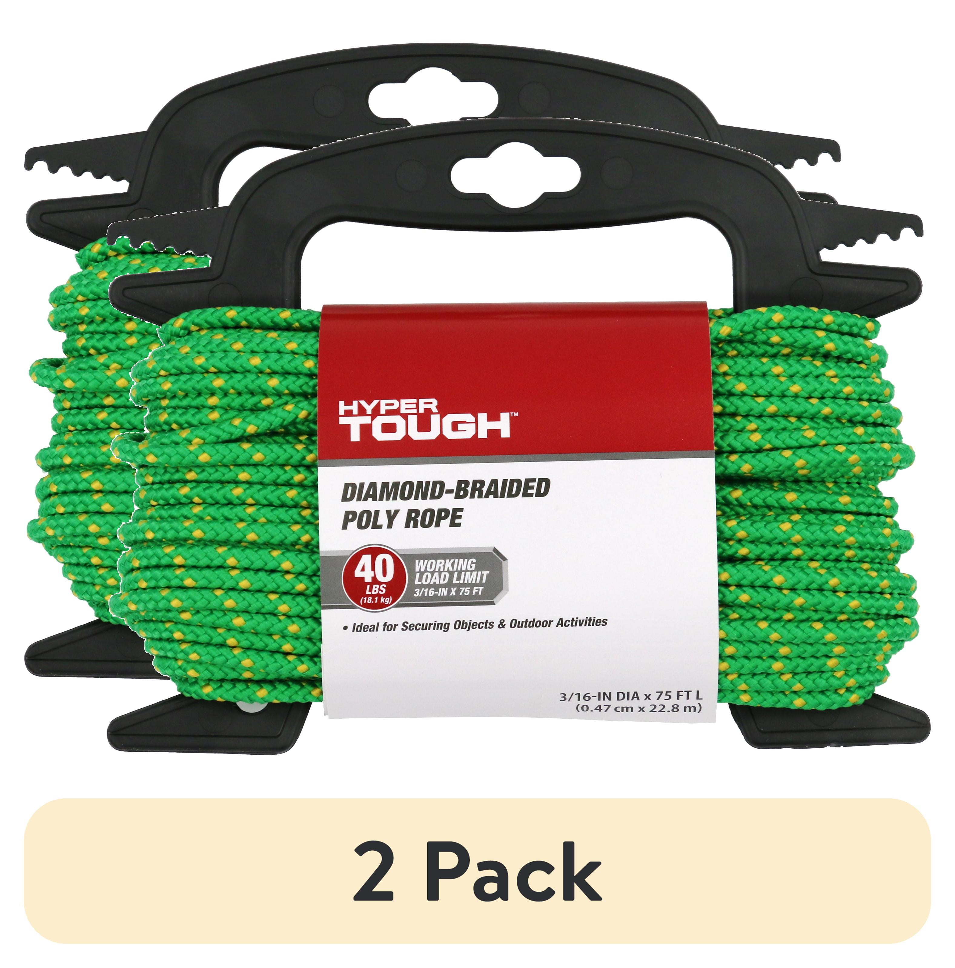 (2 pack) Hyper Tough Diamond Braided Polypropylene Rope, Green, 3/16 ...