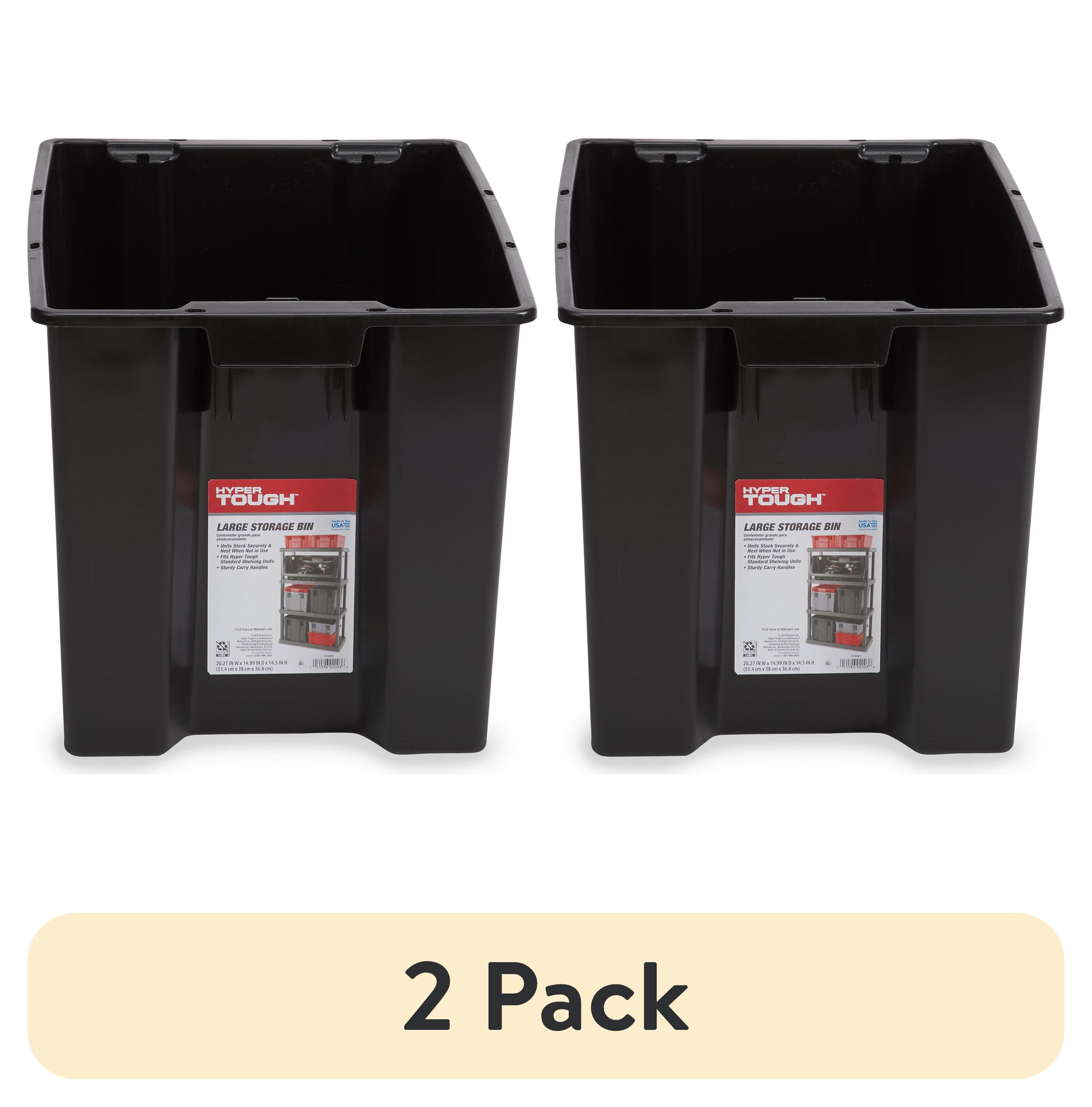 (2 pack) Hyper Tough Garage Plastic Storage Bin Large Nesting Stacking, Black - Walmart.com