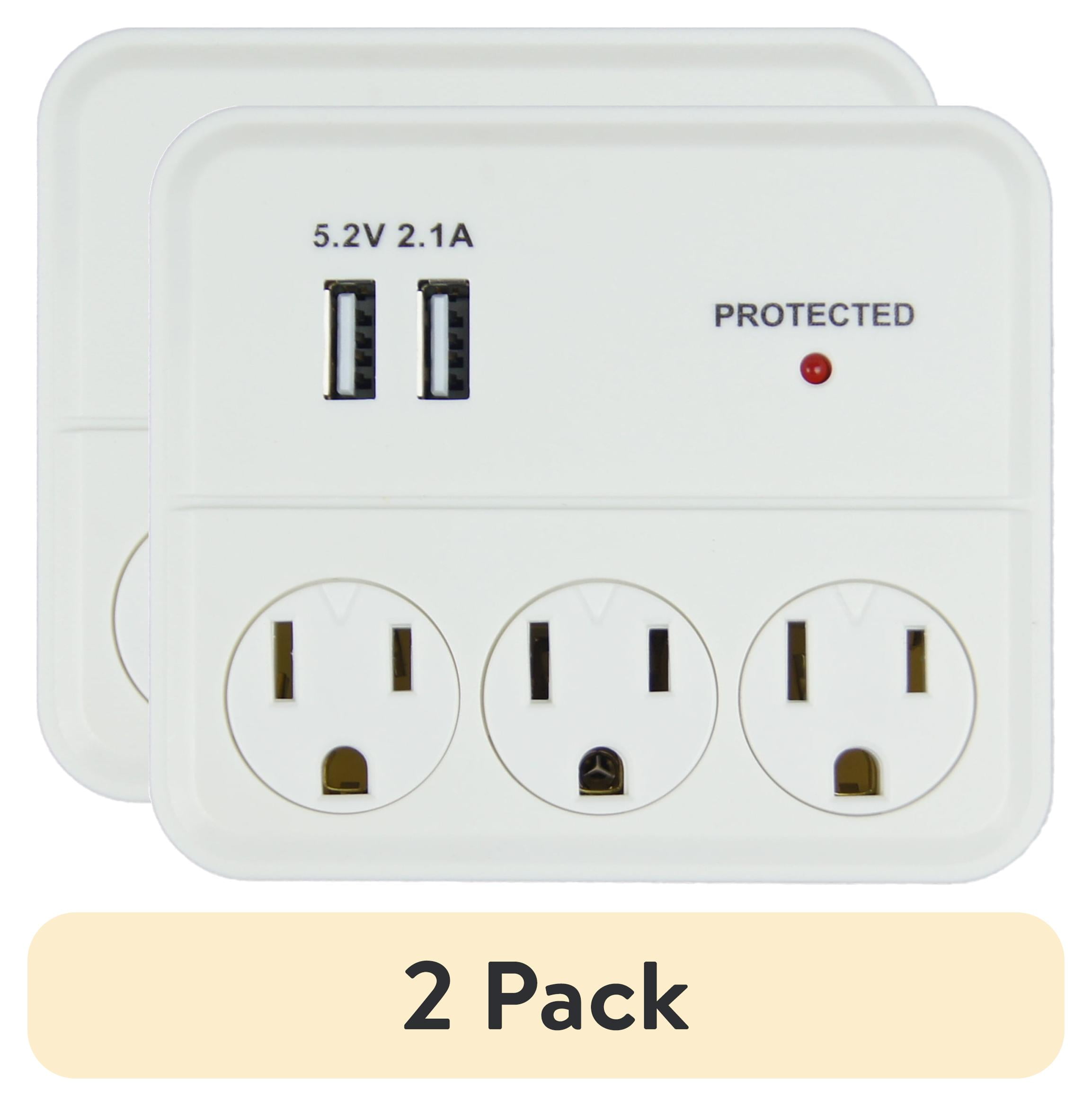 (2 pack) Hyper Tough Indoor 3-Outlet Surge Tap with 2 USB Ports, 15 ...