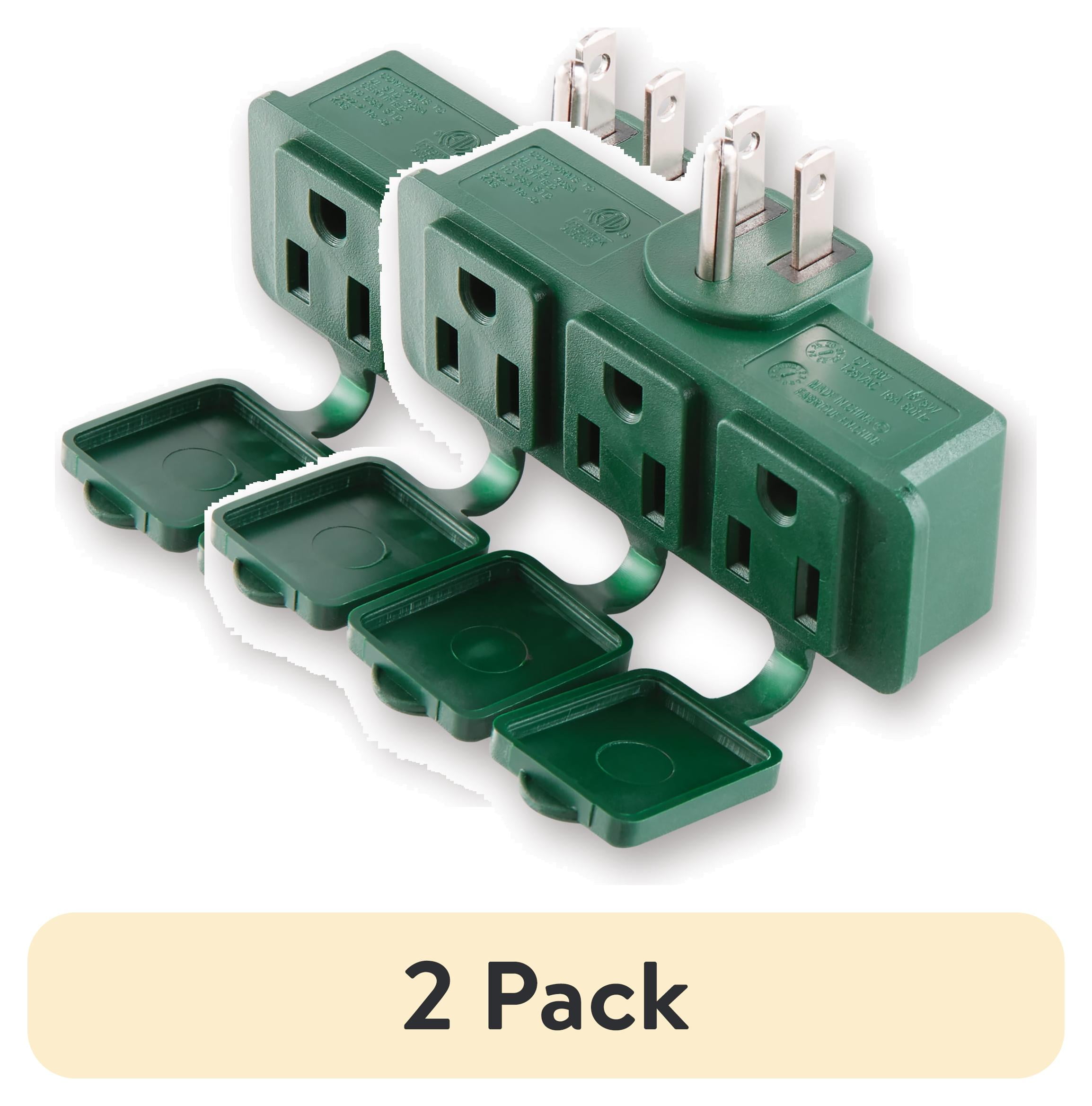 (2 pack) Hyper Tough Indoor/Outdoor 3 Grounded Outlet Wall Adapter with ...