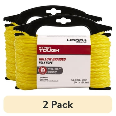 Hyper Tough Polypropylene Diamond Braided Rope, 1/4" Diameter x 100 ...