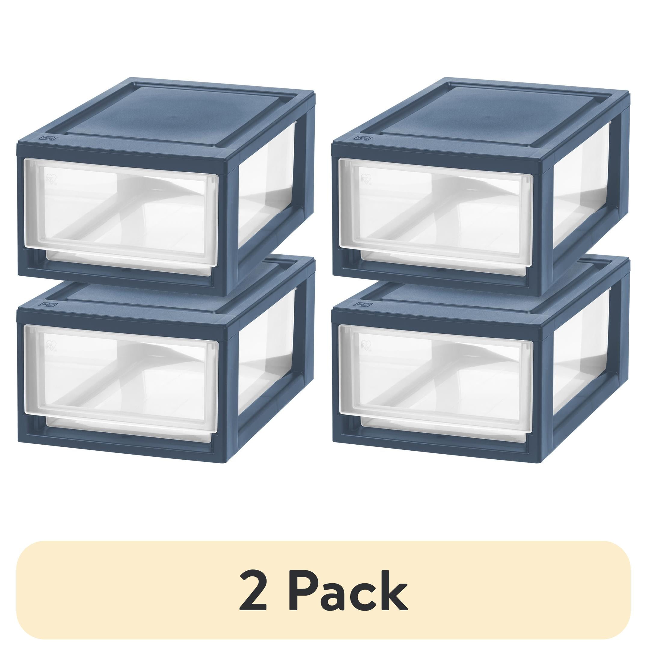 (2 pack) IRIS 8.5" Stacking Plastic Drawer, 2 Pack - Navy Blue ...