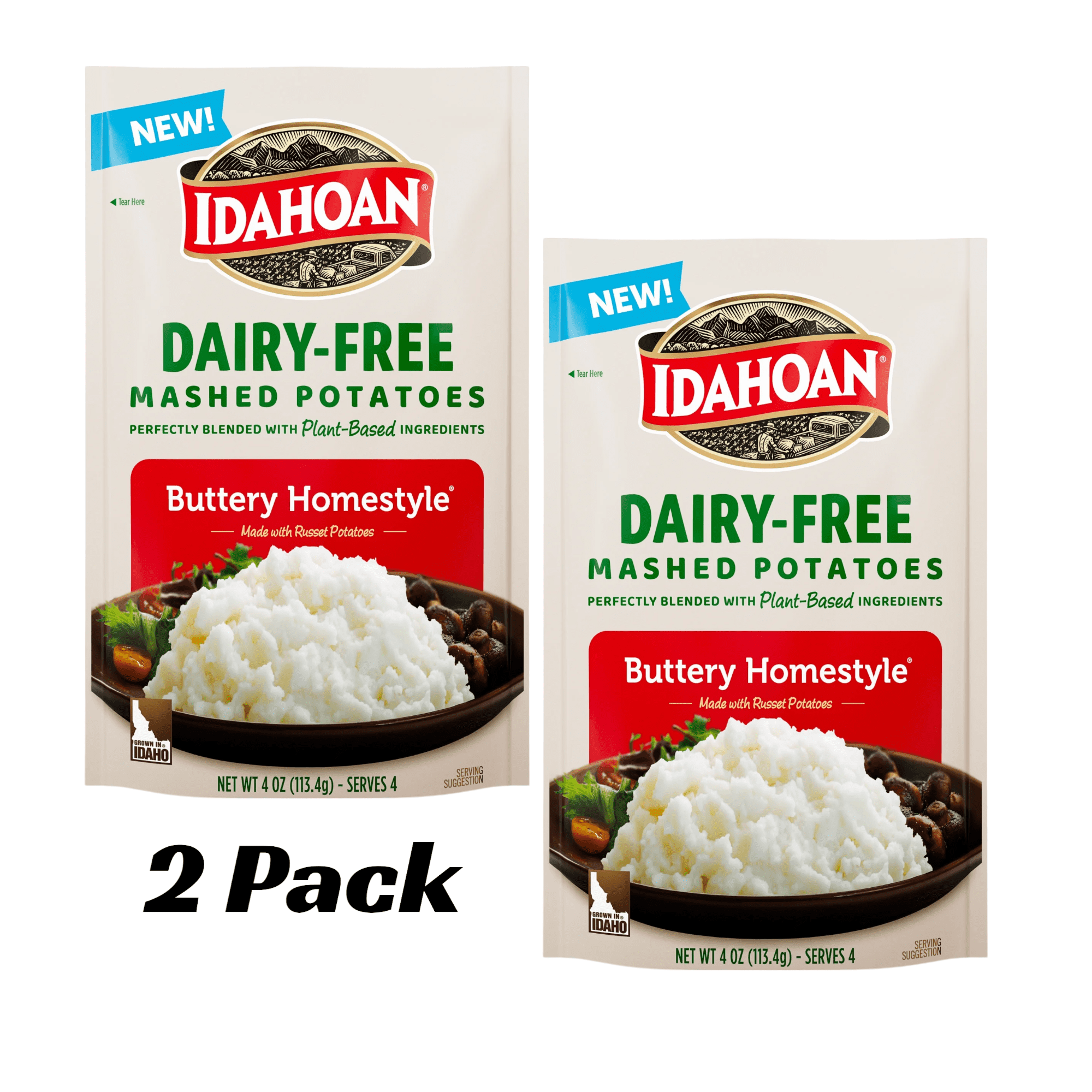 Idahoan Homestyle Buttery Mashed Potatoes, 2 Pack, 4 oz Pouches, Add ...