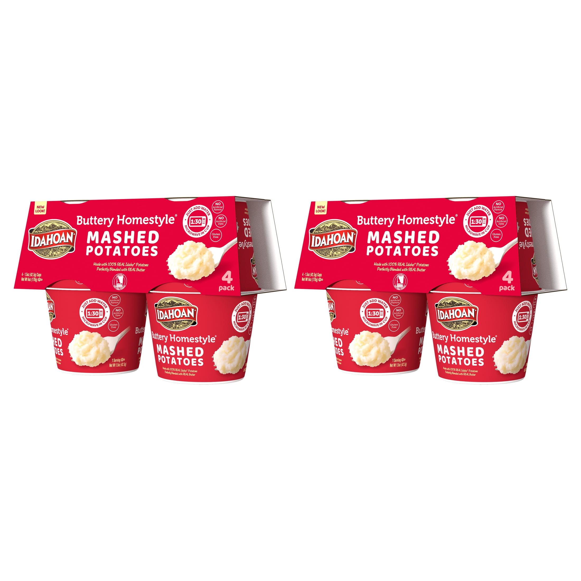 (2 pack) Idahoan Buttery Homestyle Mashed Potatoes Cups, 1.5 oz, 4 ...