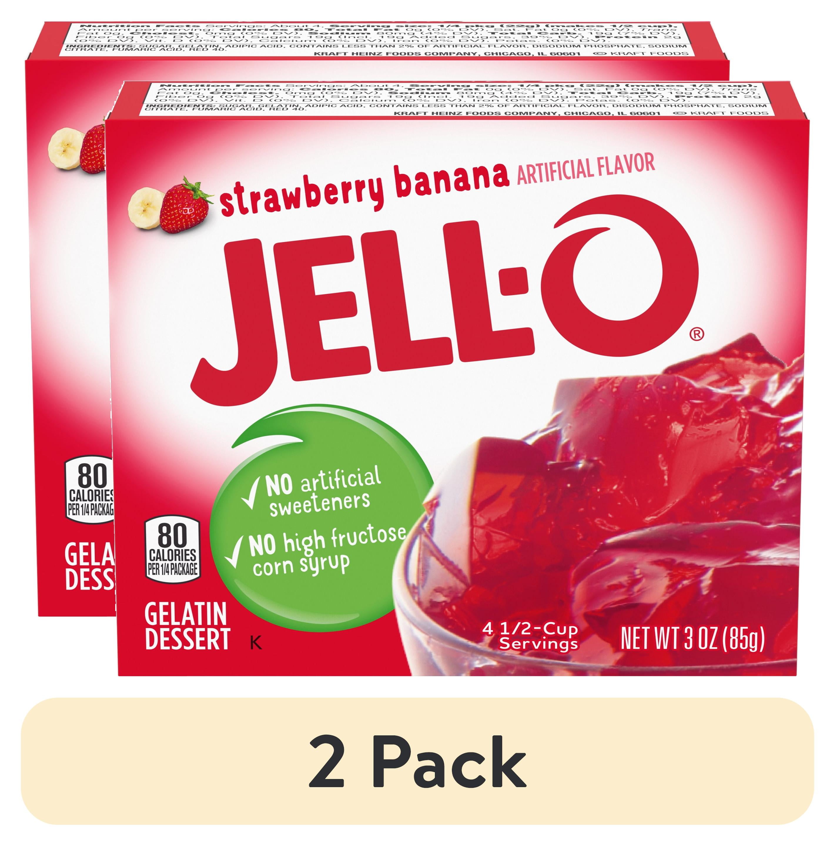 (2 pack) Jell-O Refrigerated Strawberry Banana Gelatin Dessert Mix, 3 oz Plastic Box - Walmart.com