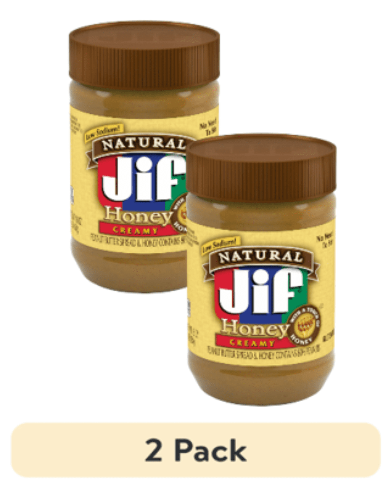 Jif Natural Creamy Peanut Butter with Honey, 80% Peanuts, Two 16 Oz ...