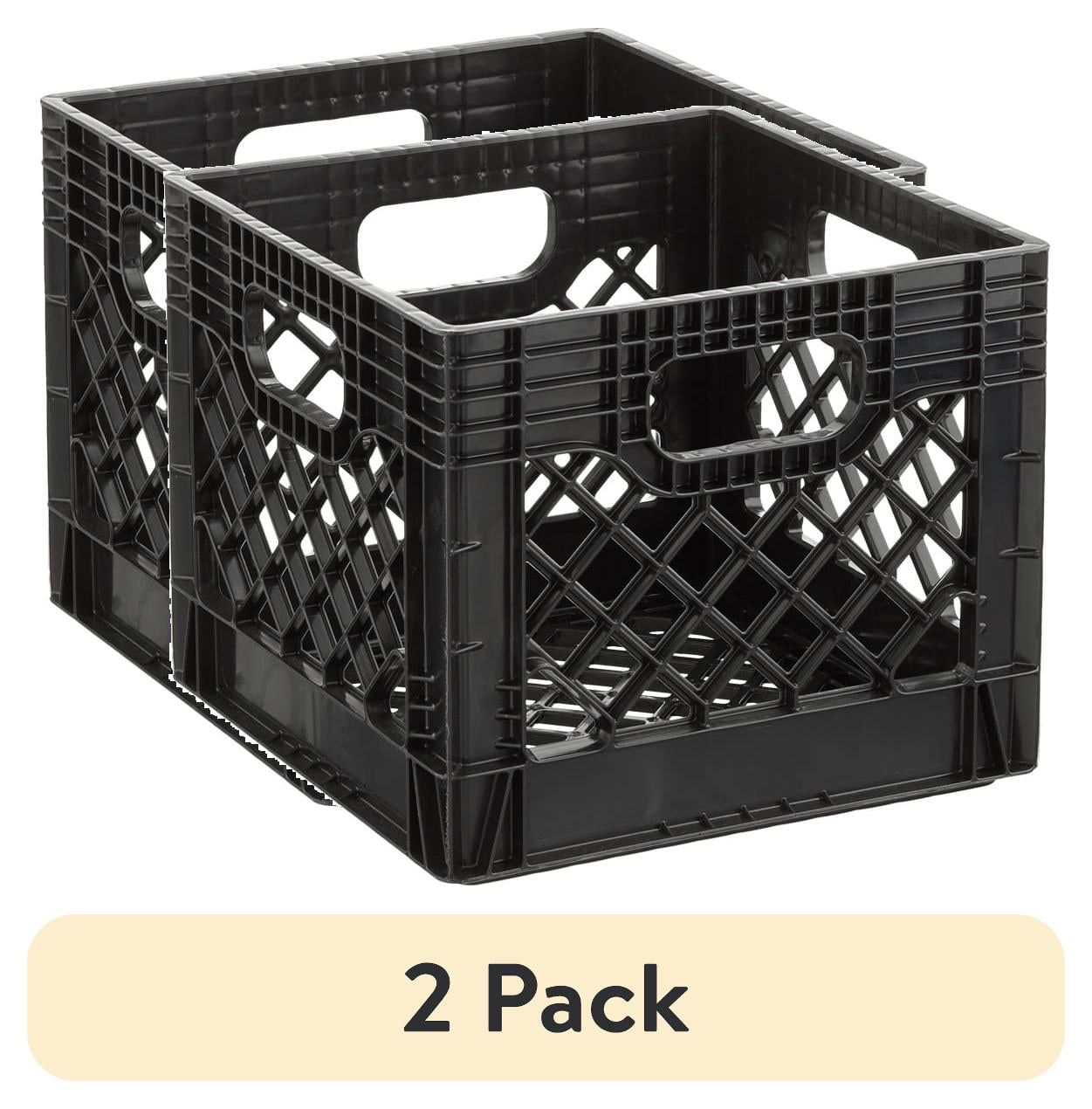 (2 pack) Juggernaut Storage 16QT Heavy-Duty Plastic Milk Crate Black ...
