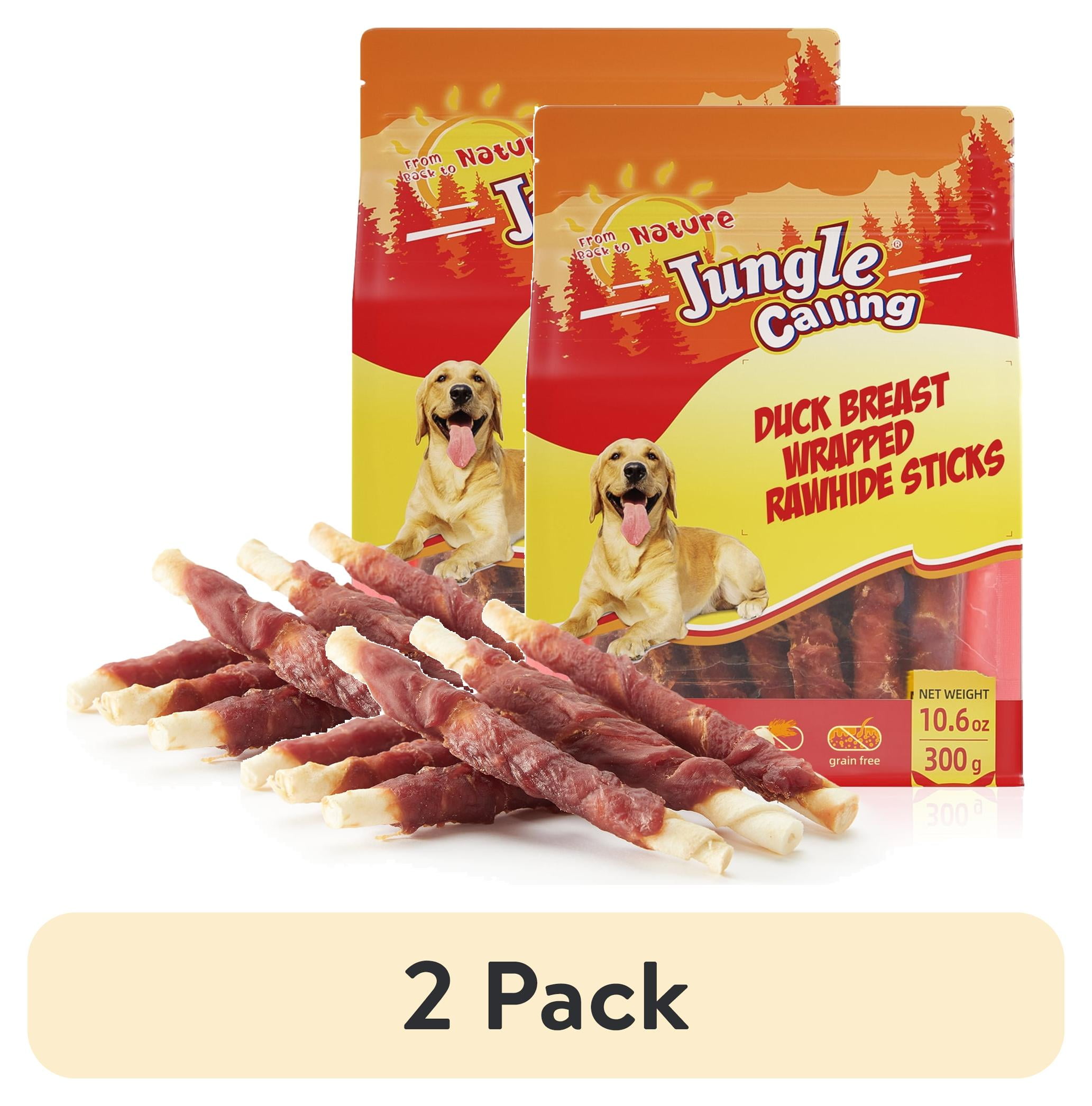 (2 pack) Jungle Calling Dog Treats Duck Wrapped Rawhide Sticks Grain ...