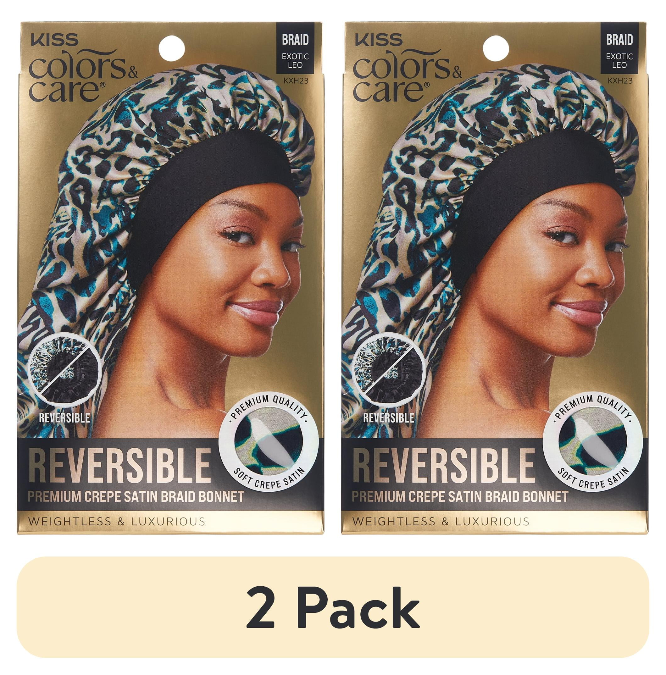 (2 pack) KISS Colors & Care Reversible Premium Crepe Satin Braid Bonnet ...