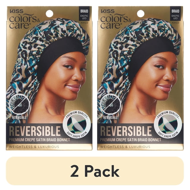 (2 pack) KISS Colors & Care Reversible Premium Crepe Satin Braid Bonnet ...