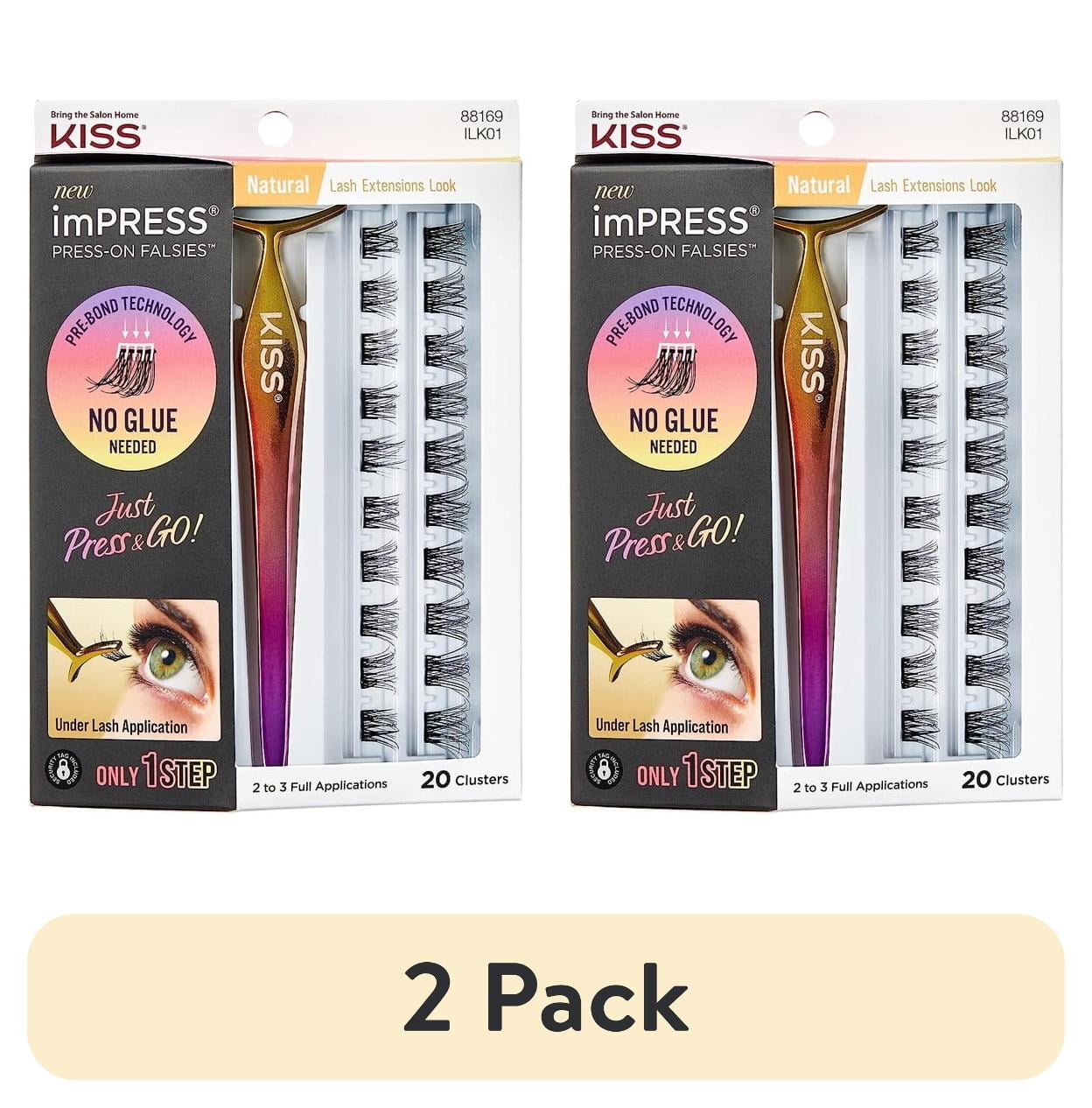 (2 pack) KISS imPRESS Falsies Press On Self Adhesive Eyelashes Kit, Black, 20 Lash Clusters ...