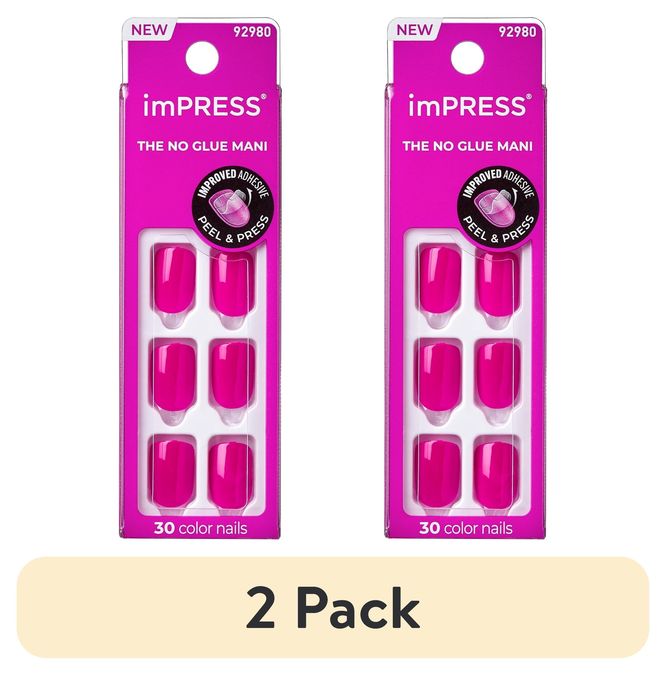 (2 pack) KISS imPRESS Press on Nails, All Smiles, Pink, Short Squoval ...