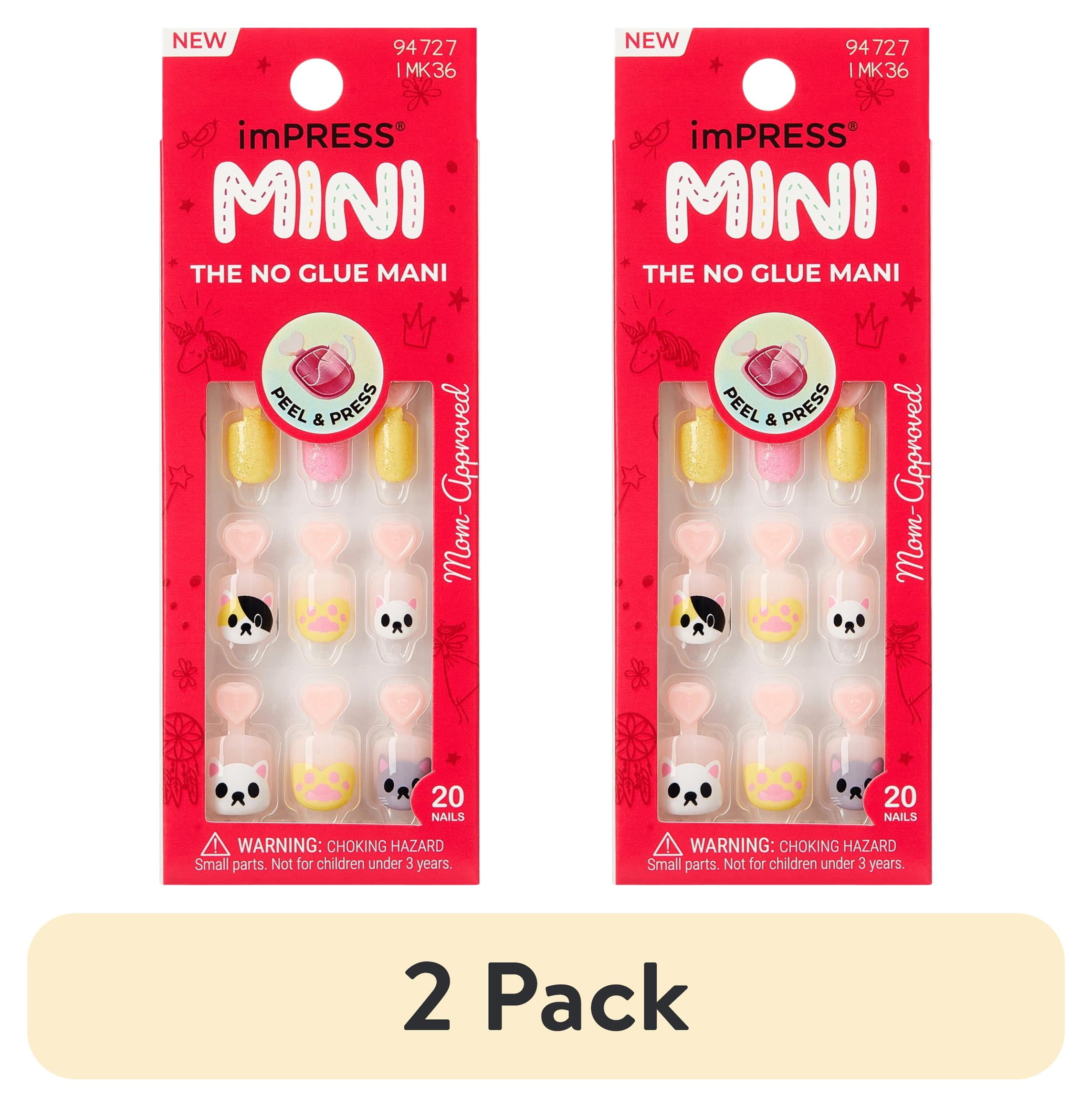 (2 pack) KISS imPRESS Kids Press on Nails, Cuddles, Pink, Kids Squoval ...