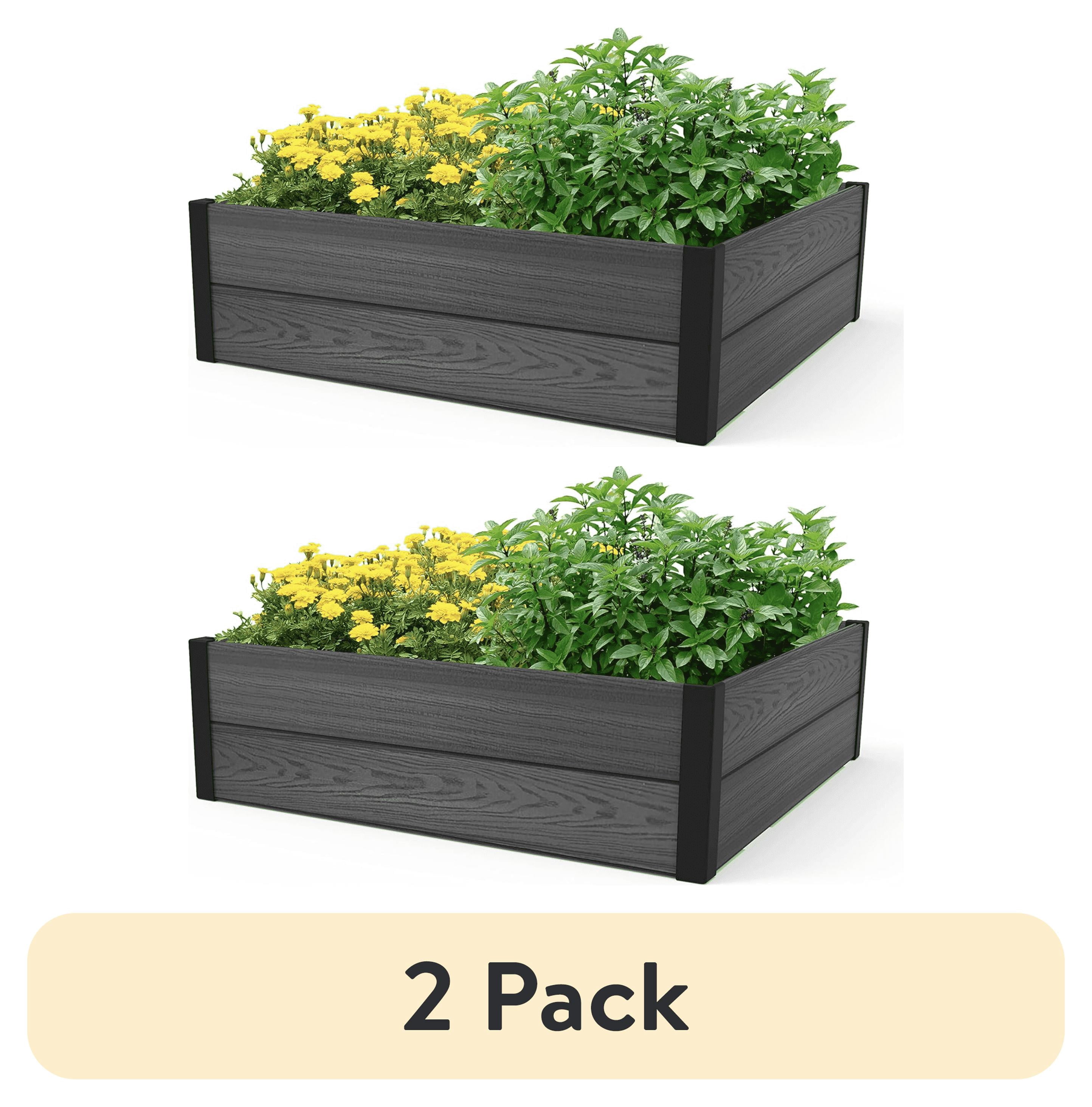 (2 pack) Keter 48" Wood Look Raised Garden Bed, Durable Outdoor Herb ...