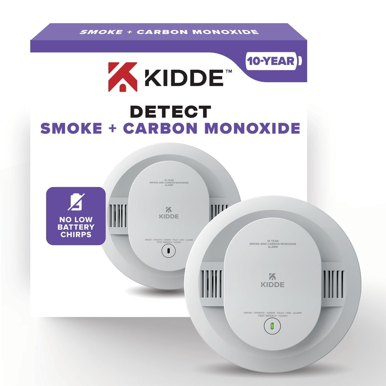 (2 pack) Kidde 10-Year Battery Smoke Detector & AA Battery Carbon ...