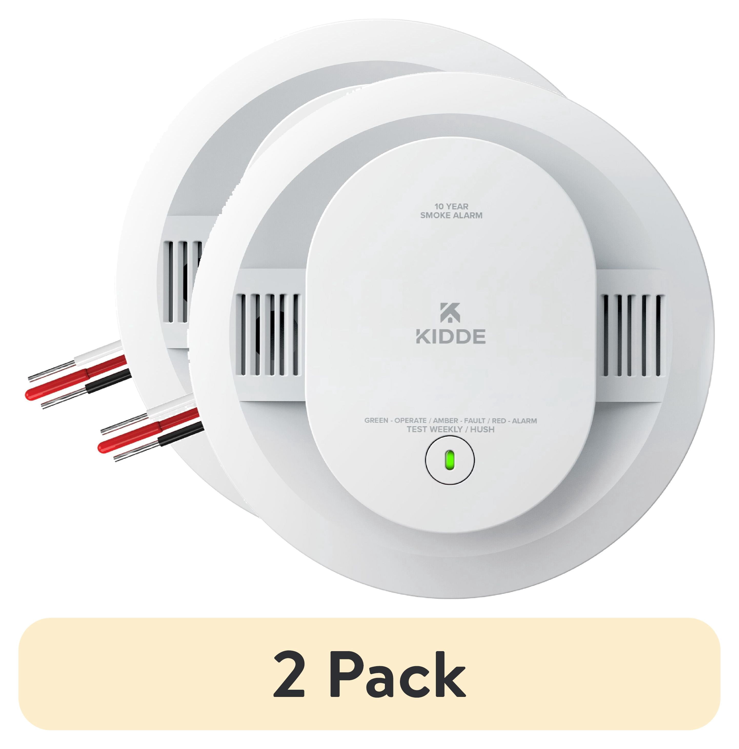 (2 pack) Kidde Hardwired Photoelectric Smoke Detector Alarm, 10-Year ...