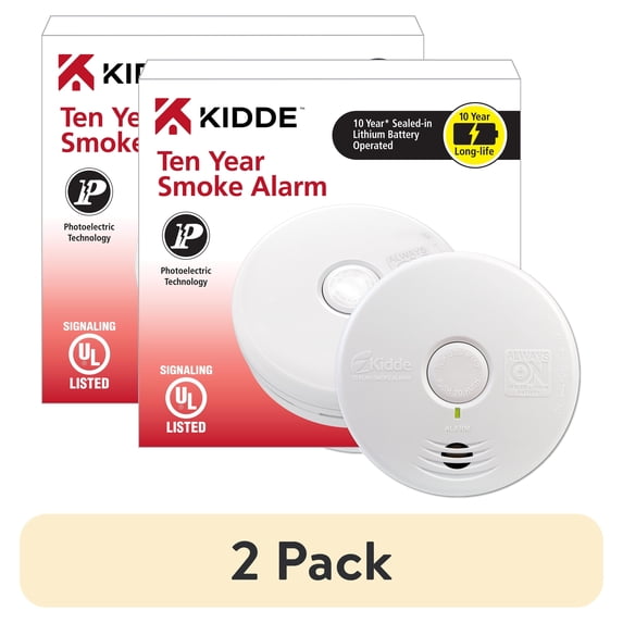(2 pack) Kidde Worry-Free 10-Year Living Area Smoke Alarm P3010L ...