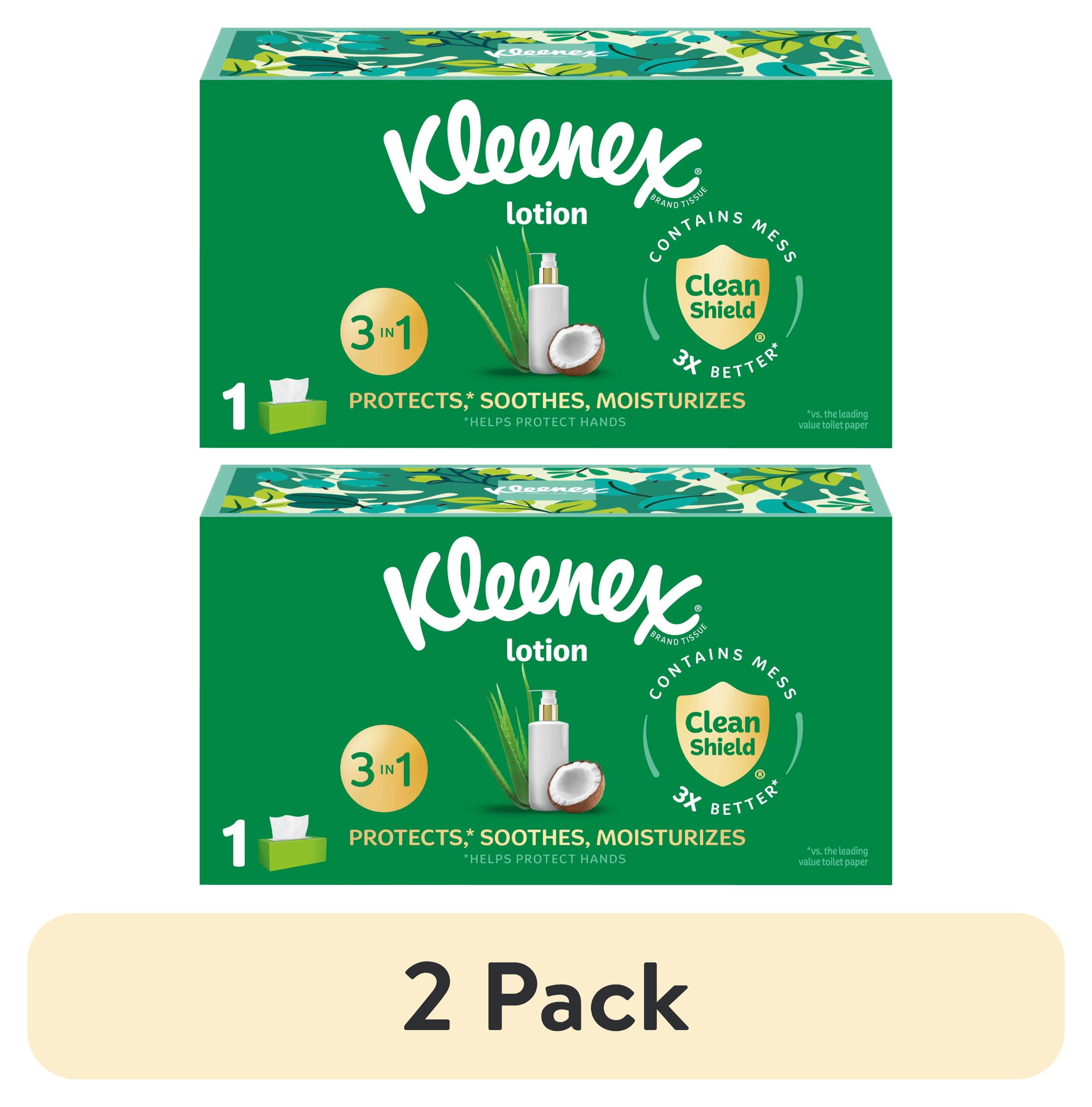 (2 pack) Kleenex Lotion Facial Tissues with Coconut Oil, 1 Flat Box, 120 Tissues per Box, 3-Ply ...