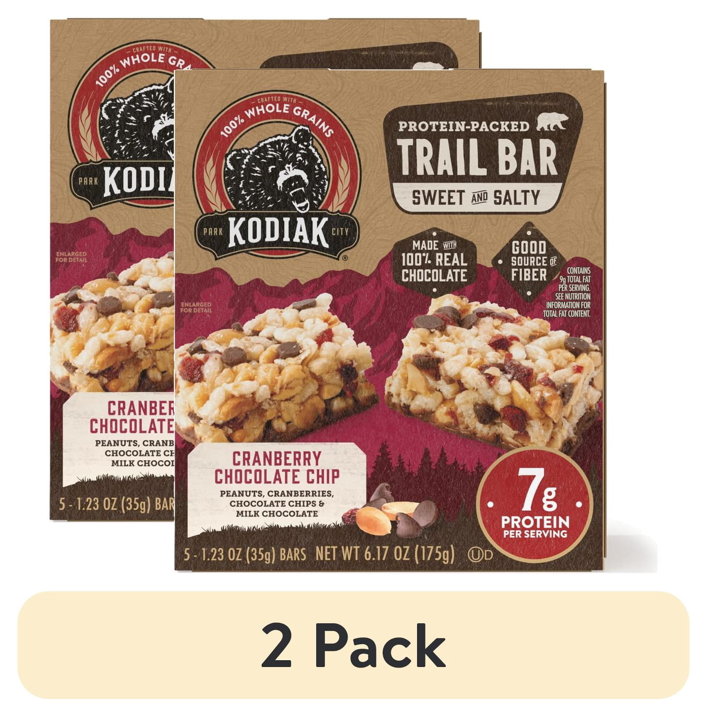 (2 pack) Kodiak Cranberry Chocolate Chip Protein Packed Trail Bars, 1. ...