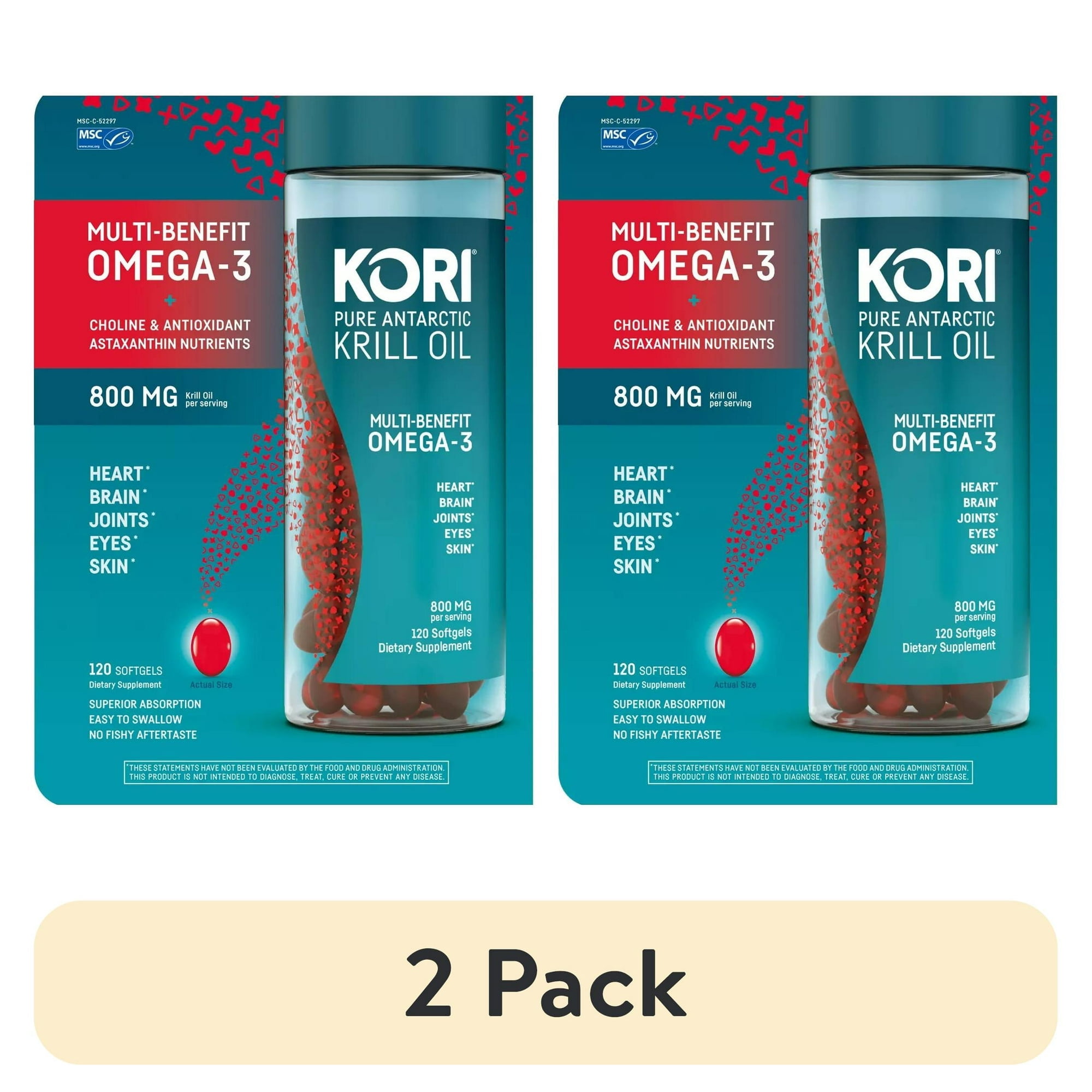 (2 pack) Kori Pure Antarctic Krill Oil Multi-Benefit Omega-3 800 mg ...