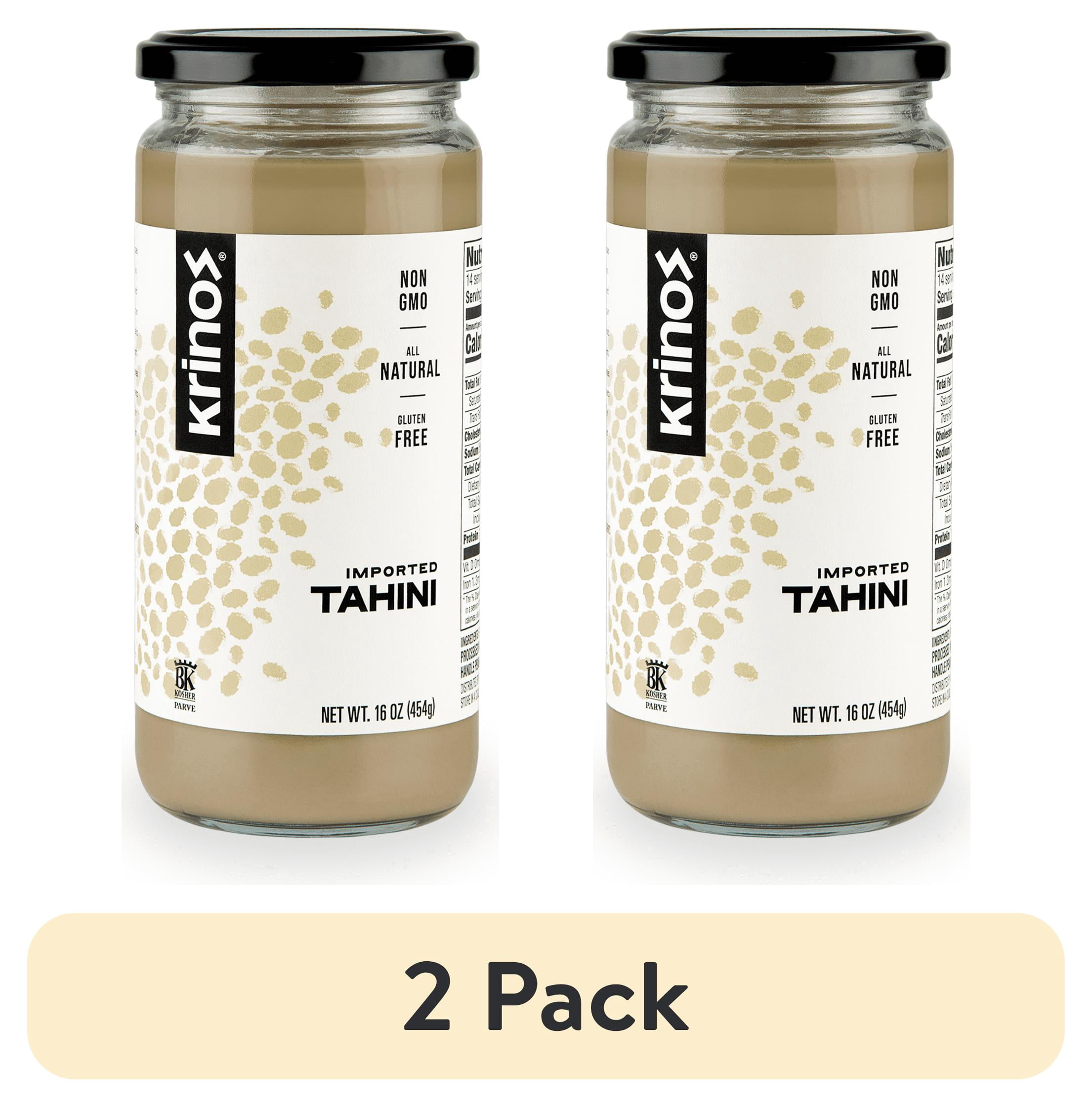 (2 pack) Krinos Imported Tahini, Velvety Texture, 16 oz Jar, Ground ...