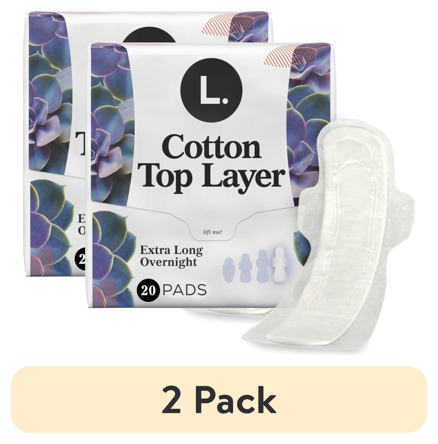 (2 pack) L. Chlorine Free Maxi Extra Long Overnight Pads with Wings, 20 ...