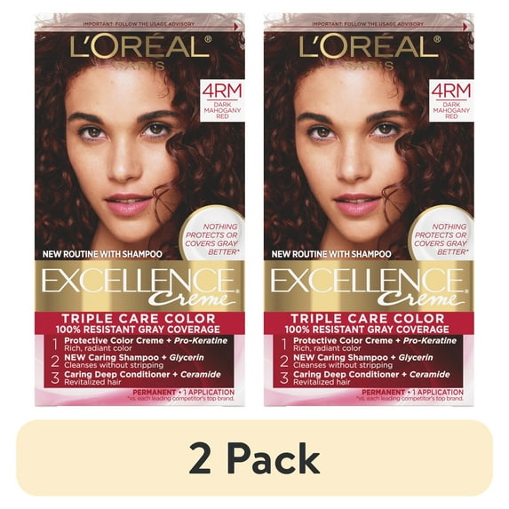 (2 pack) L'Oreal Paris Excellence Creme Permanent Hair Color, 4RM Dark ...