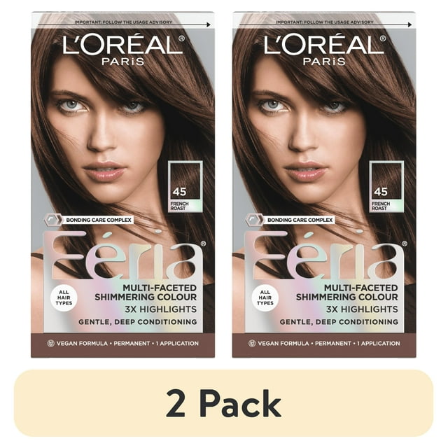 (2 pack) L'Oreal Paris Feria Permanent Hair Color, 45 French Roast Deep ...