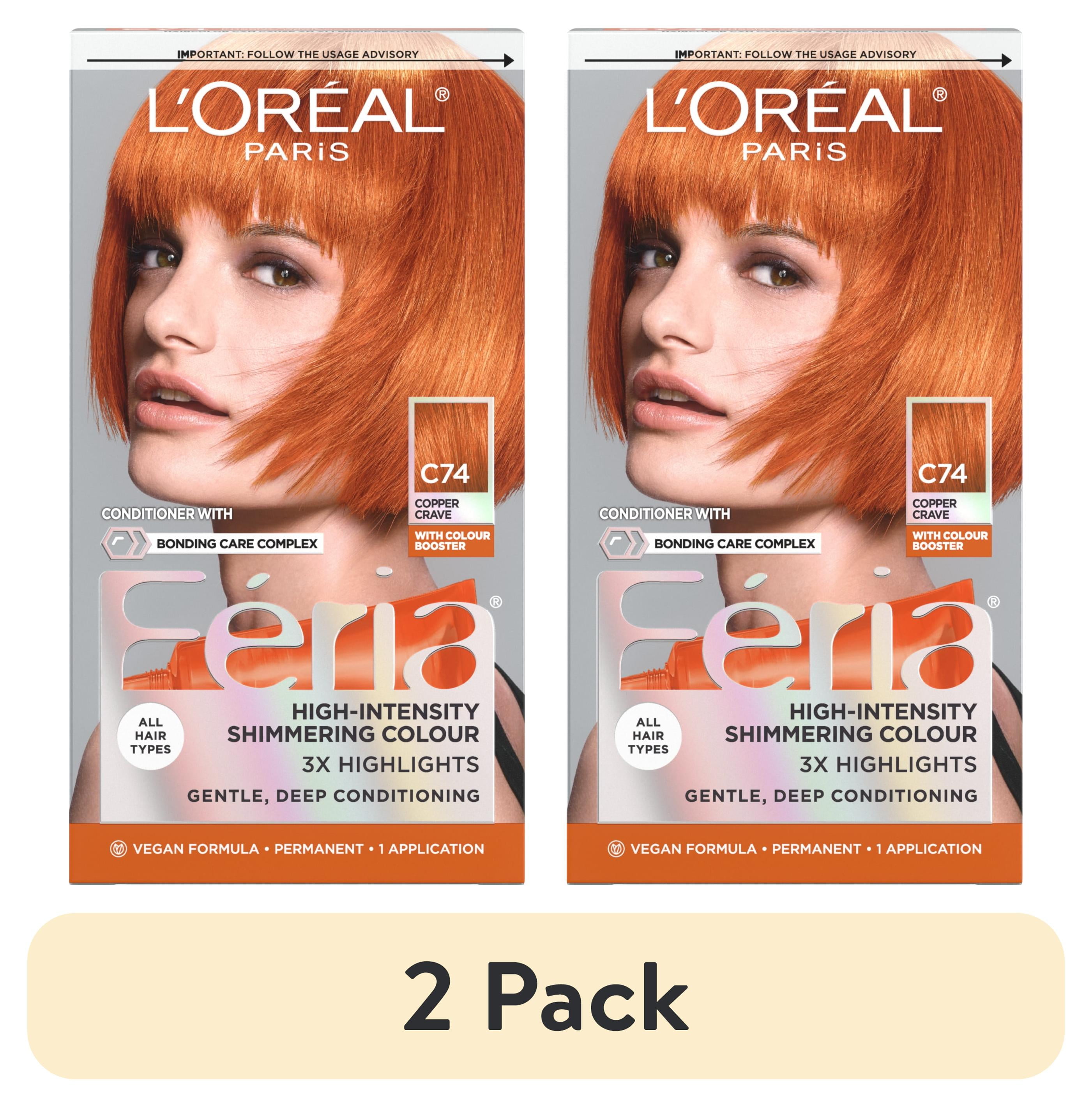 (2 pack) L'Oreal Paris Feria Permanent Hair Color, C74 Copper Crave, Up ...