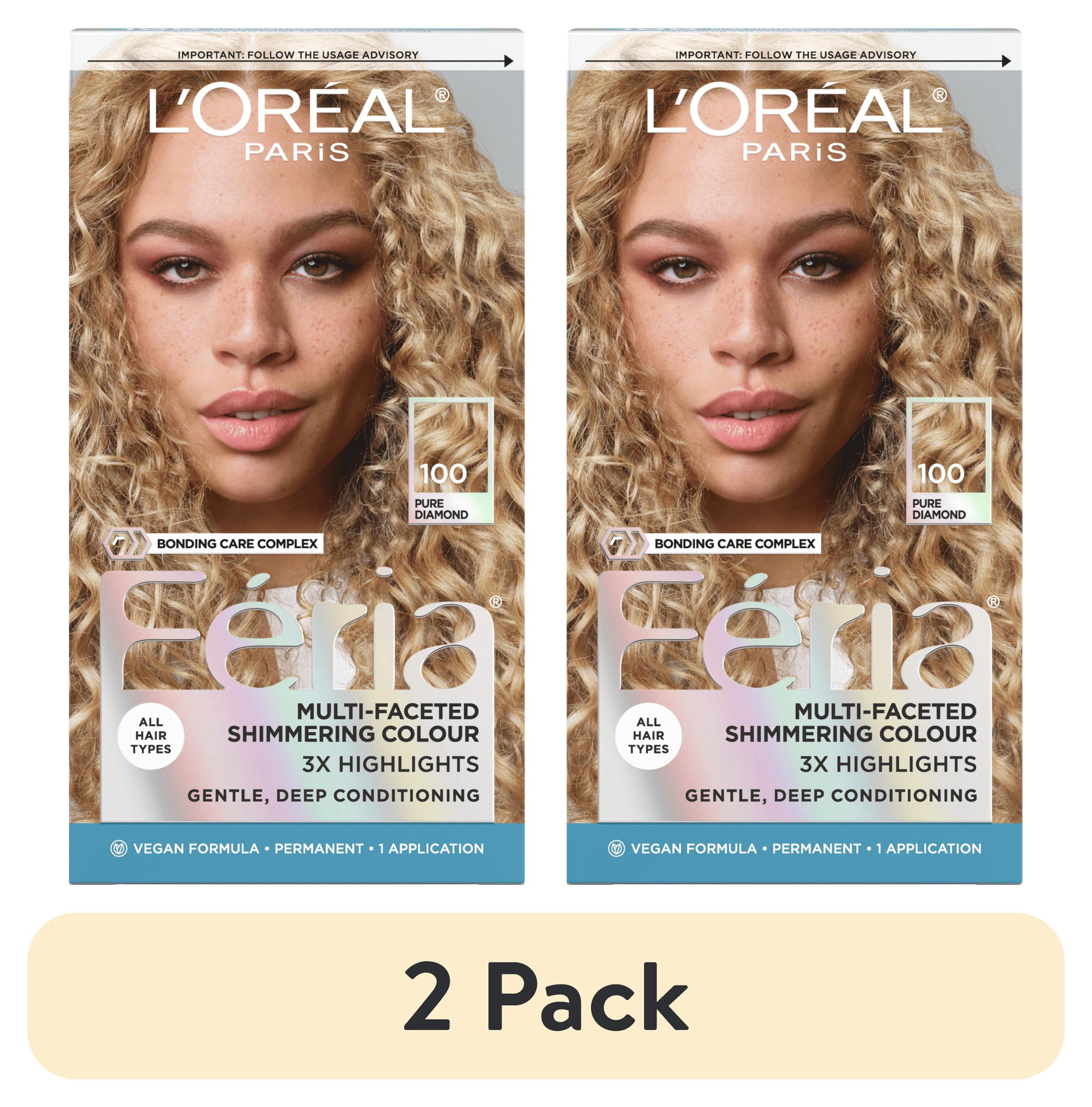 (2 pack) L'Oreal Paris Feria Shimmering Permanent Hair Color, 100 Pure ...