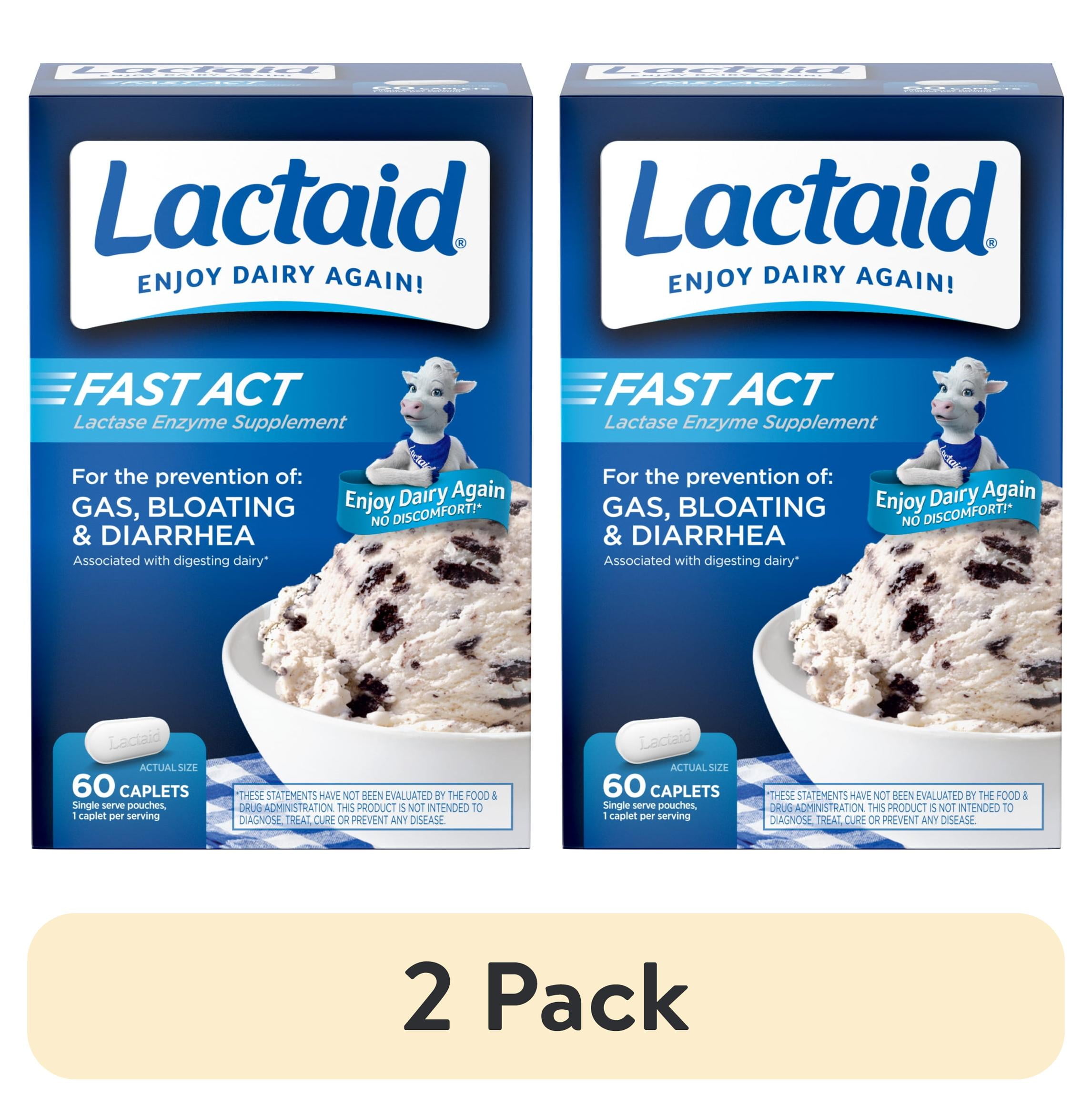 (2 pack) Lactaid Fast Act Lactose Intolerance Caplets, 60 Travel Packs ...