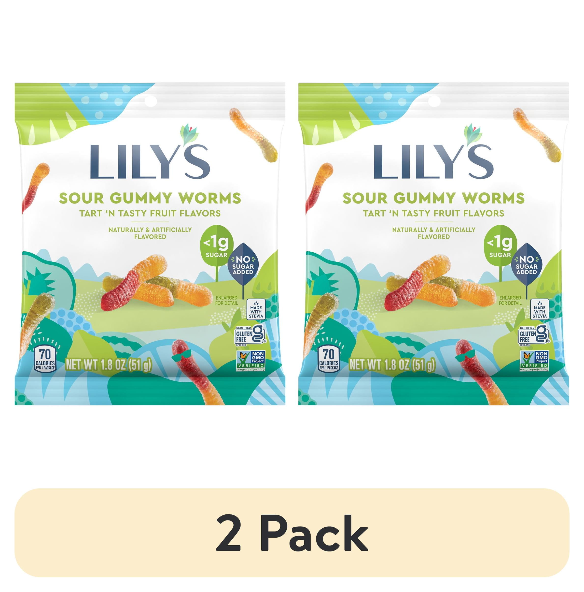 (2 pack) Lily's Assorted Fruit Flavored No Sugar Added Sour Gummy Worms ...