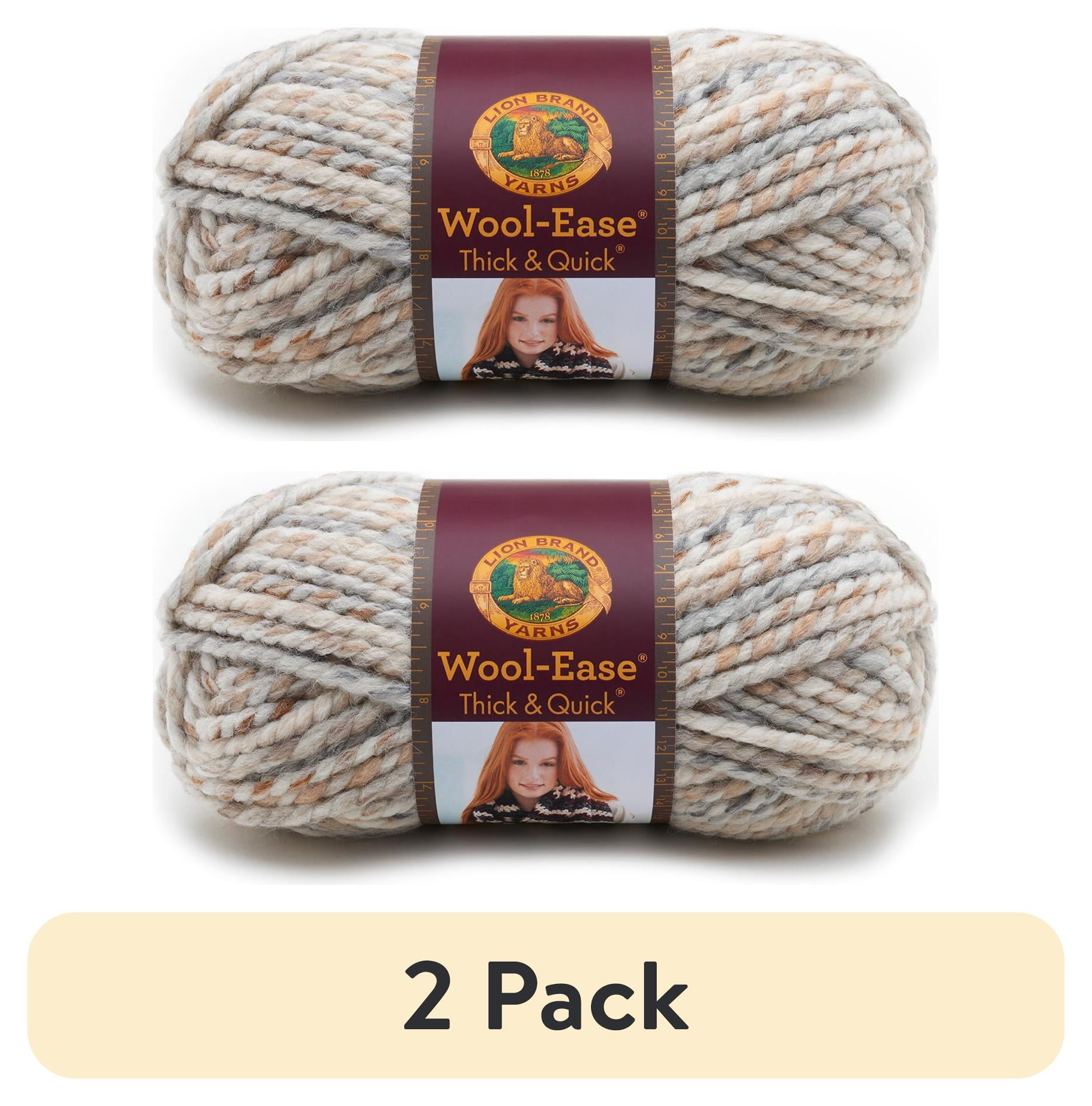 (2 pack) Lion Brand Yarn Wool-Ease Thick & Quick Fossil Super Bulky ...