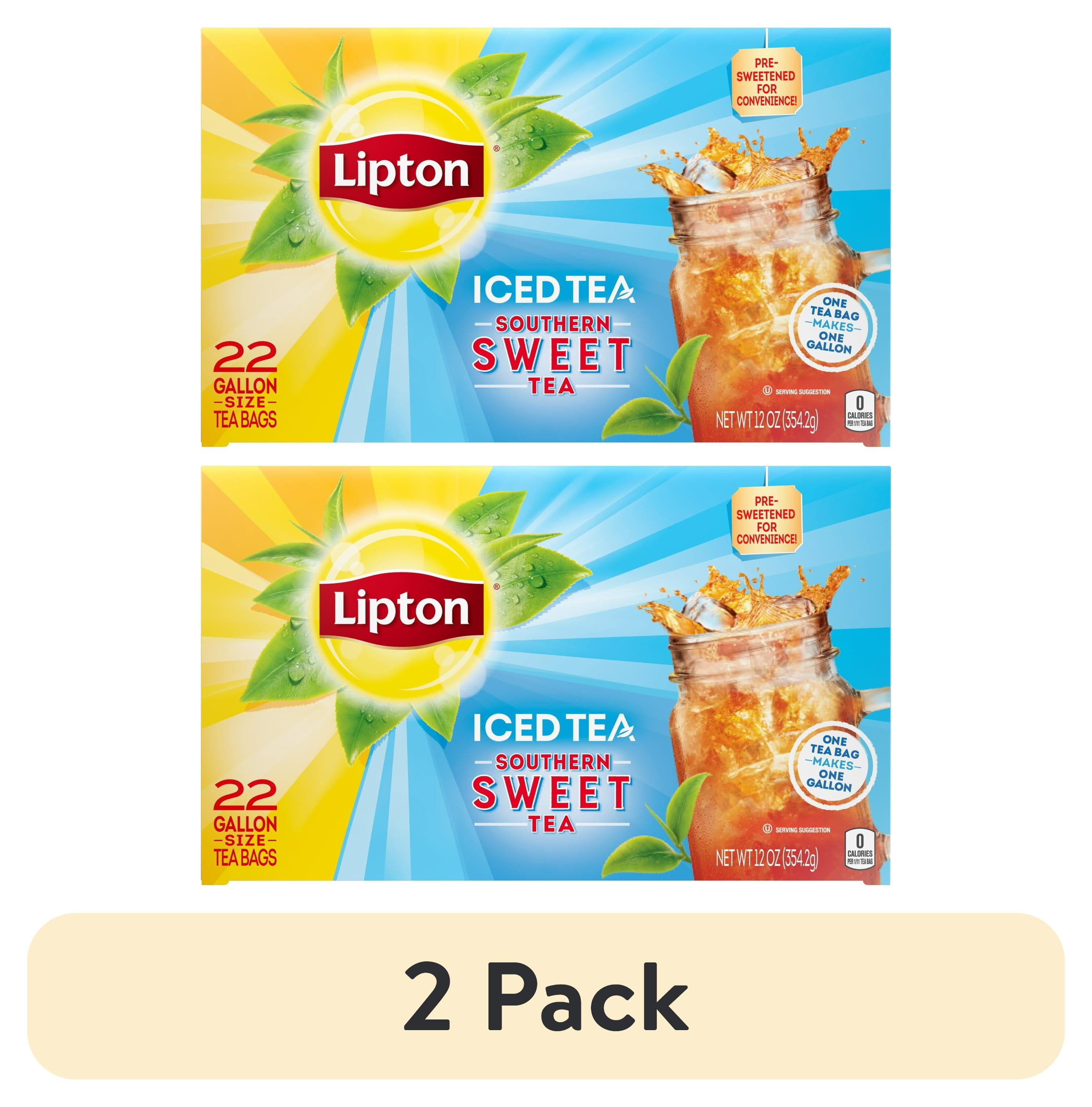 (2 pack) Lipton Southern Sweet Black Tea Bags, Gallon Size, 22 Count ...