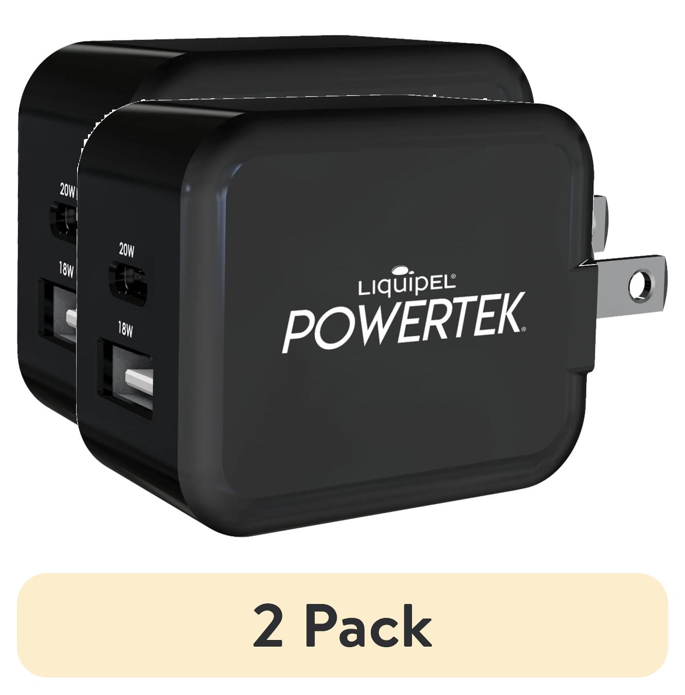 (2 pack) Liquipel Powertek USBC 20W and USBA 18W Dual Port Wall Charger, Fast Charging Phone ...