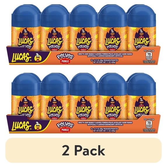 (2 pack) Lucas Polvos Mango Chili Powder Candy, 0.71 oz, 10 Packages ...