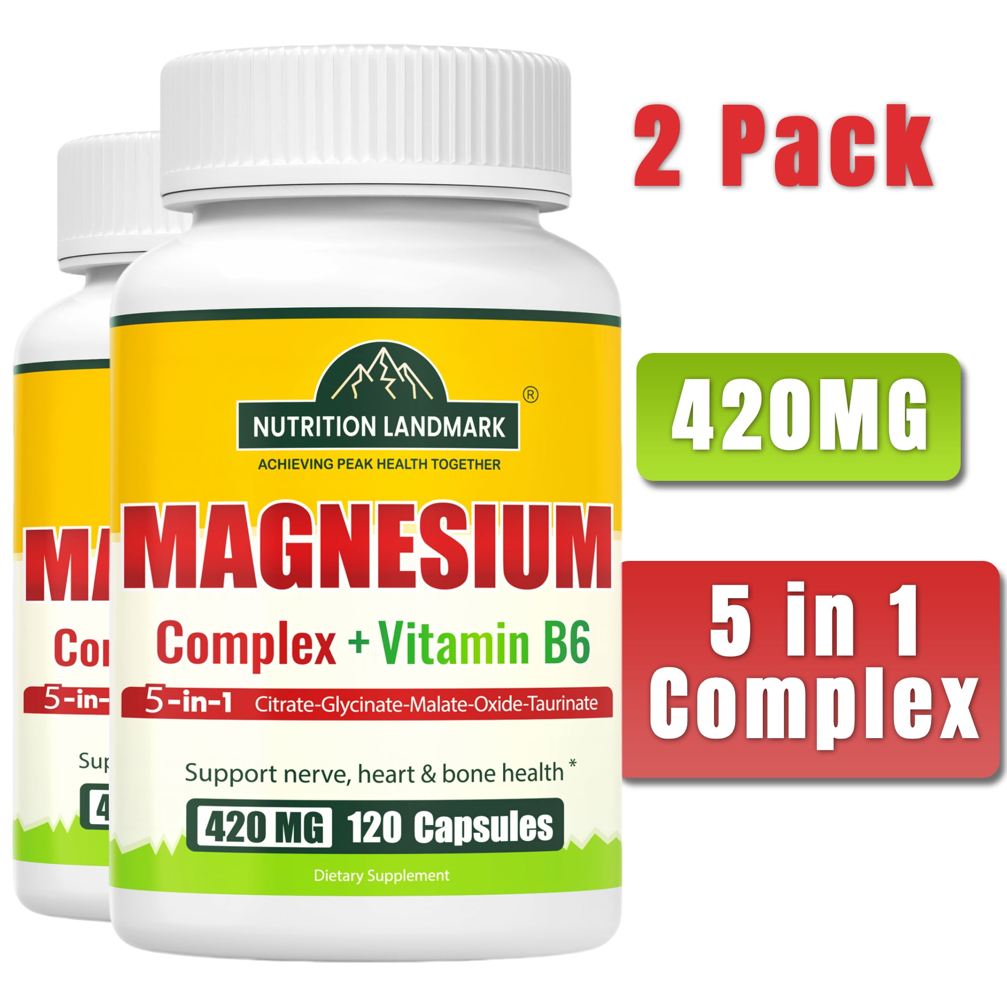 2 pack Magnesium Complex - 120 Capsules - 420 mg Magnesium - Brain ...