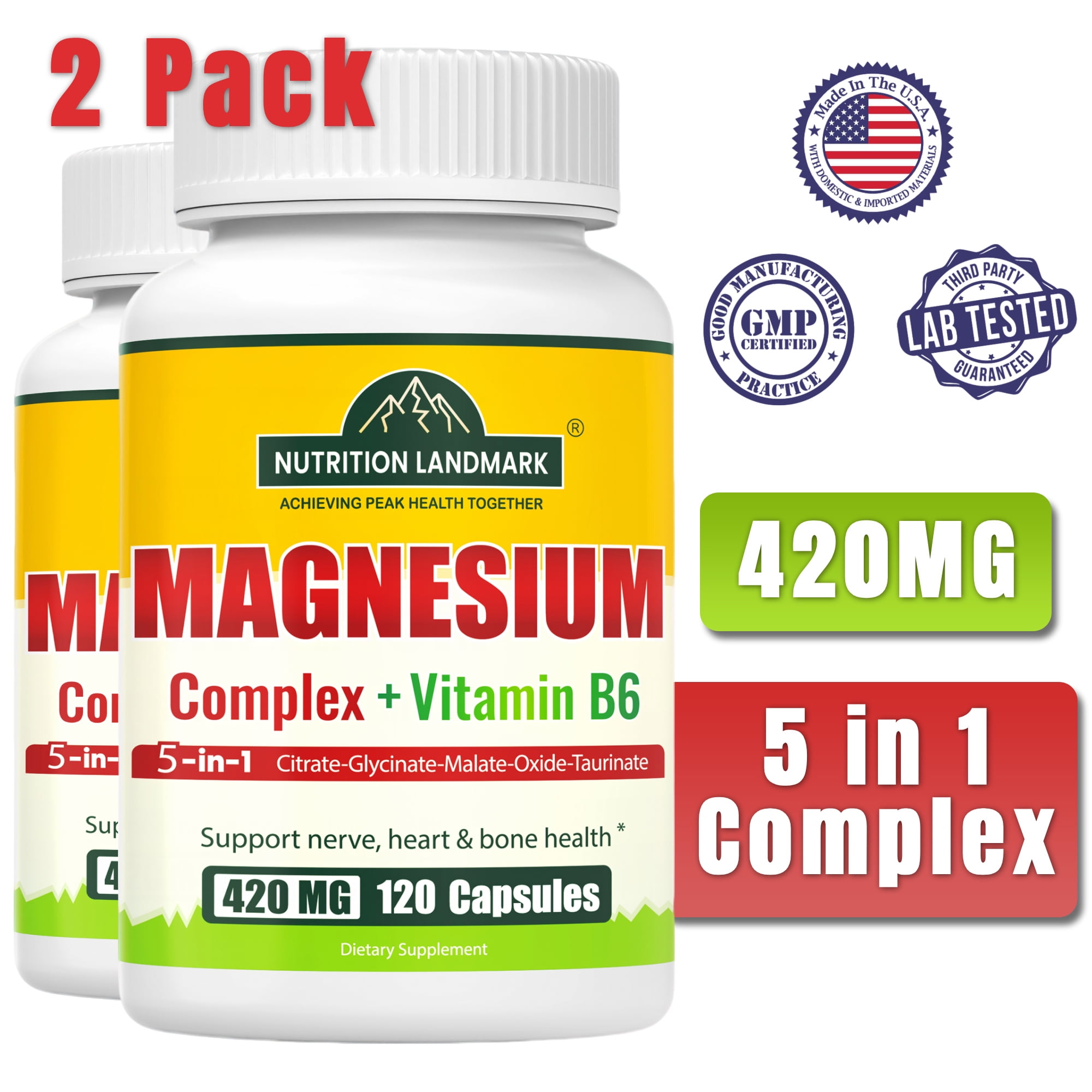 2 pack Magnesium Complex 5 Elemental Magnesium Supplement 420mg ...