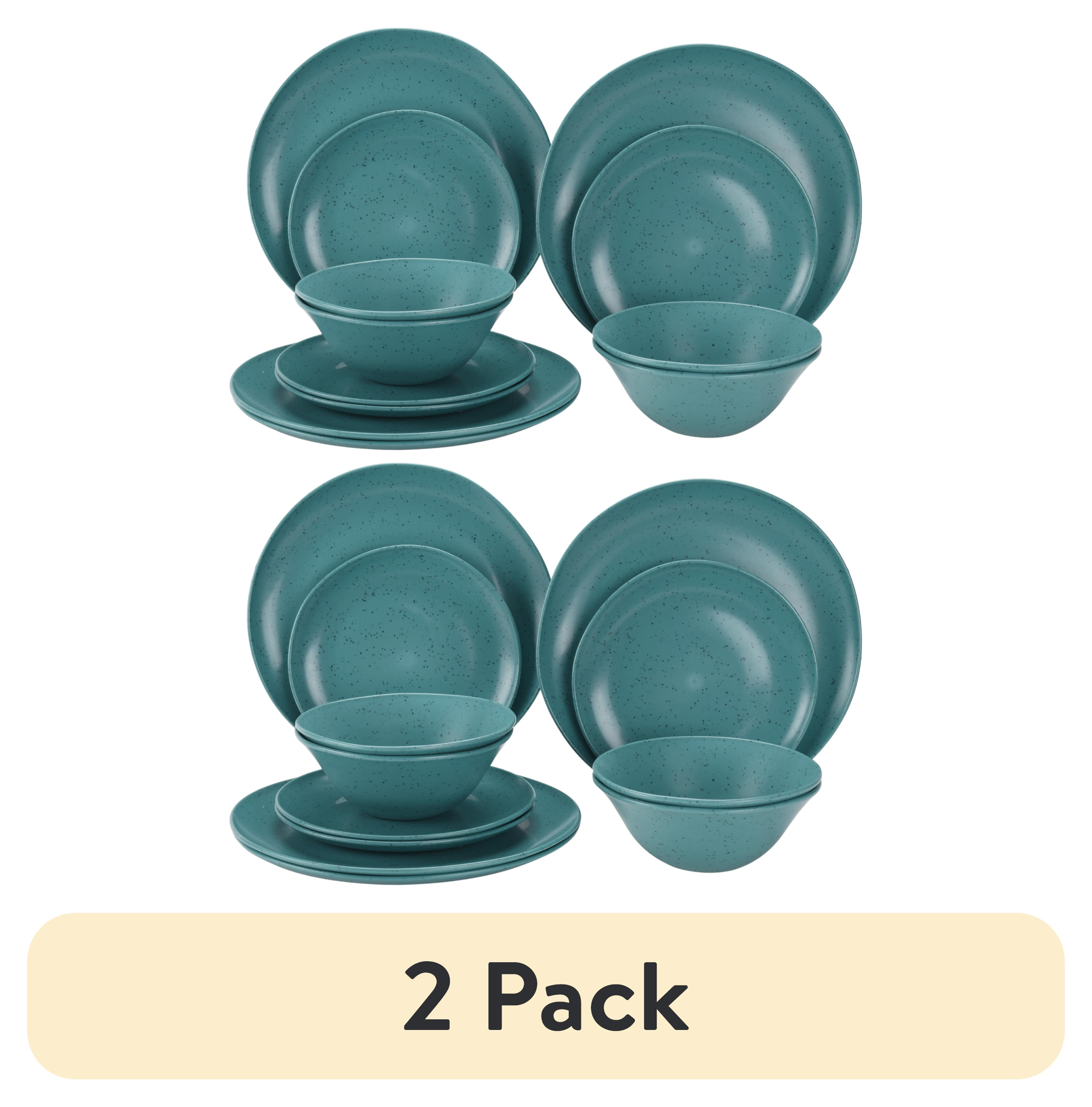 (2 pack) Mainstays 12-Piece Eco-Friendly Dinnerware Set, Aqua - Walmart.com