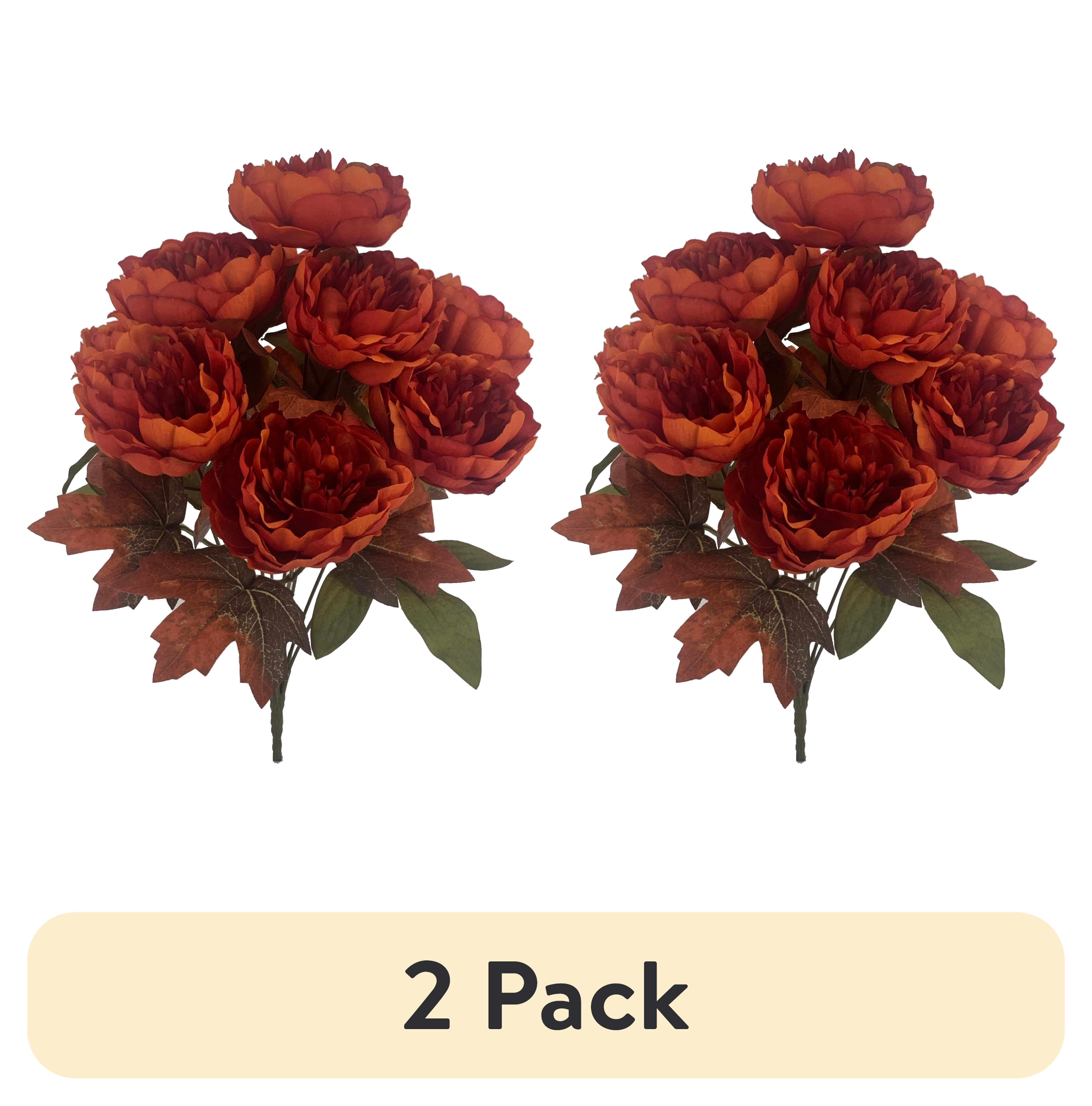(2 pack) Mainstays 16.5in, Peony Bush, Dark Orange Color, Artificial ...