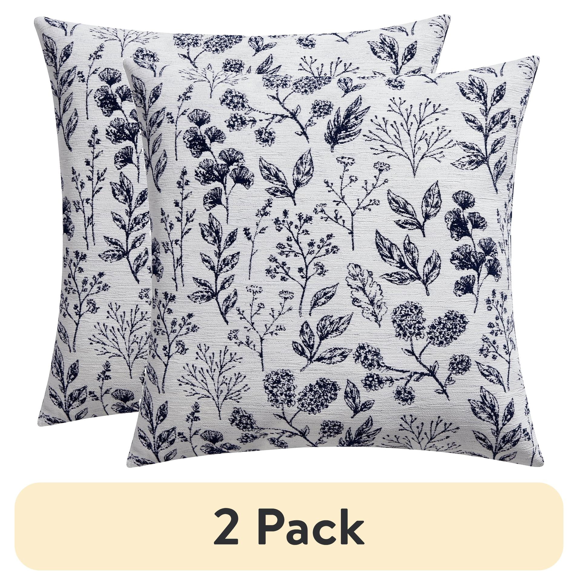 Mainstays 18x18 Blue Airy Fern Reversible Chenille Throw Accent Pillow ...