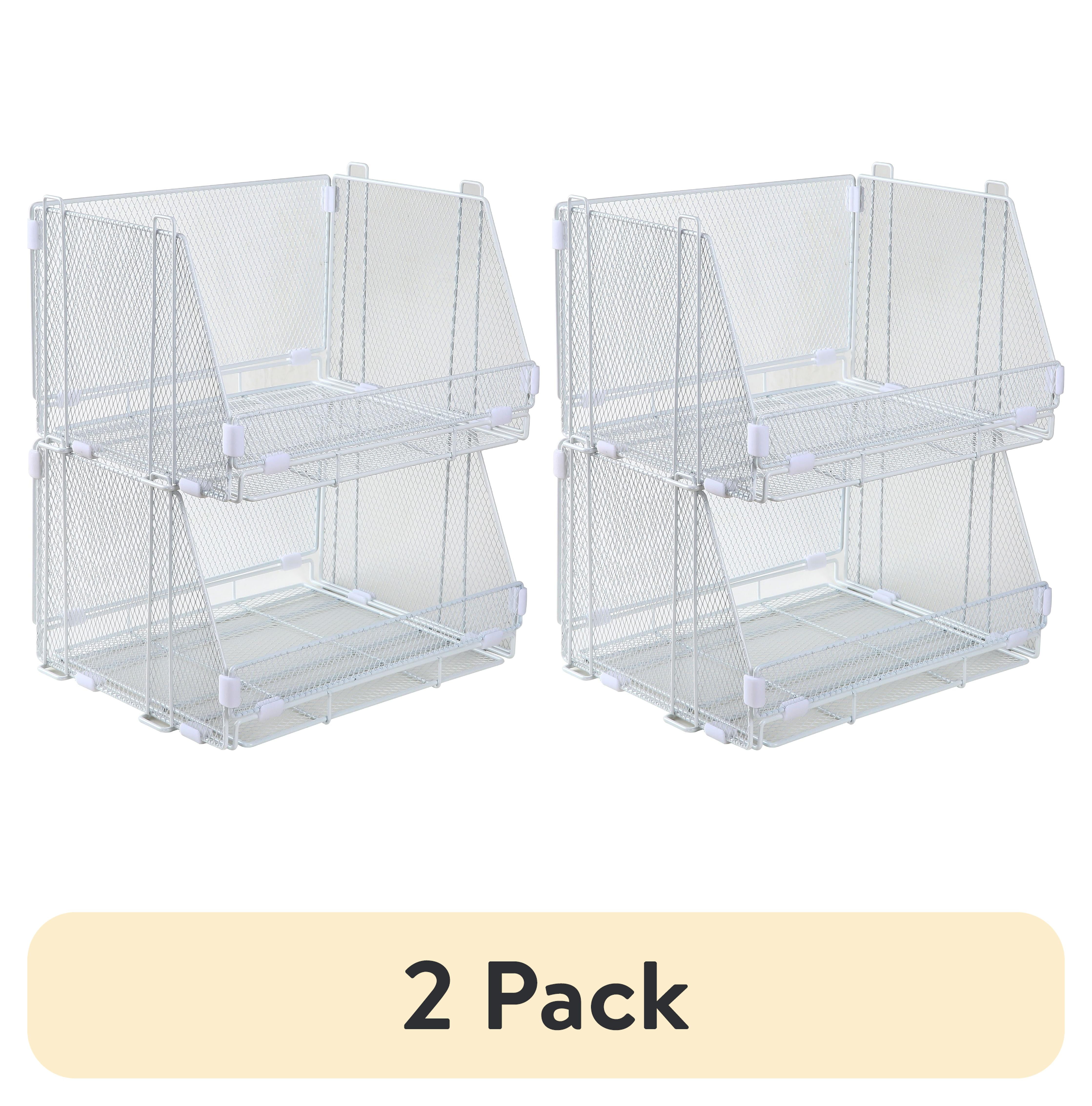 (2 pack) Mainstays 2-Pack Stacking & Folding Baskets, White, with Clip ...